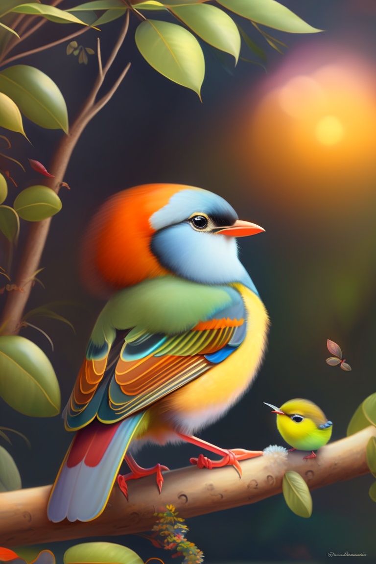 Lexica - Depict a charming scene where Ava, the little bird, is perched ...