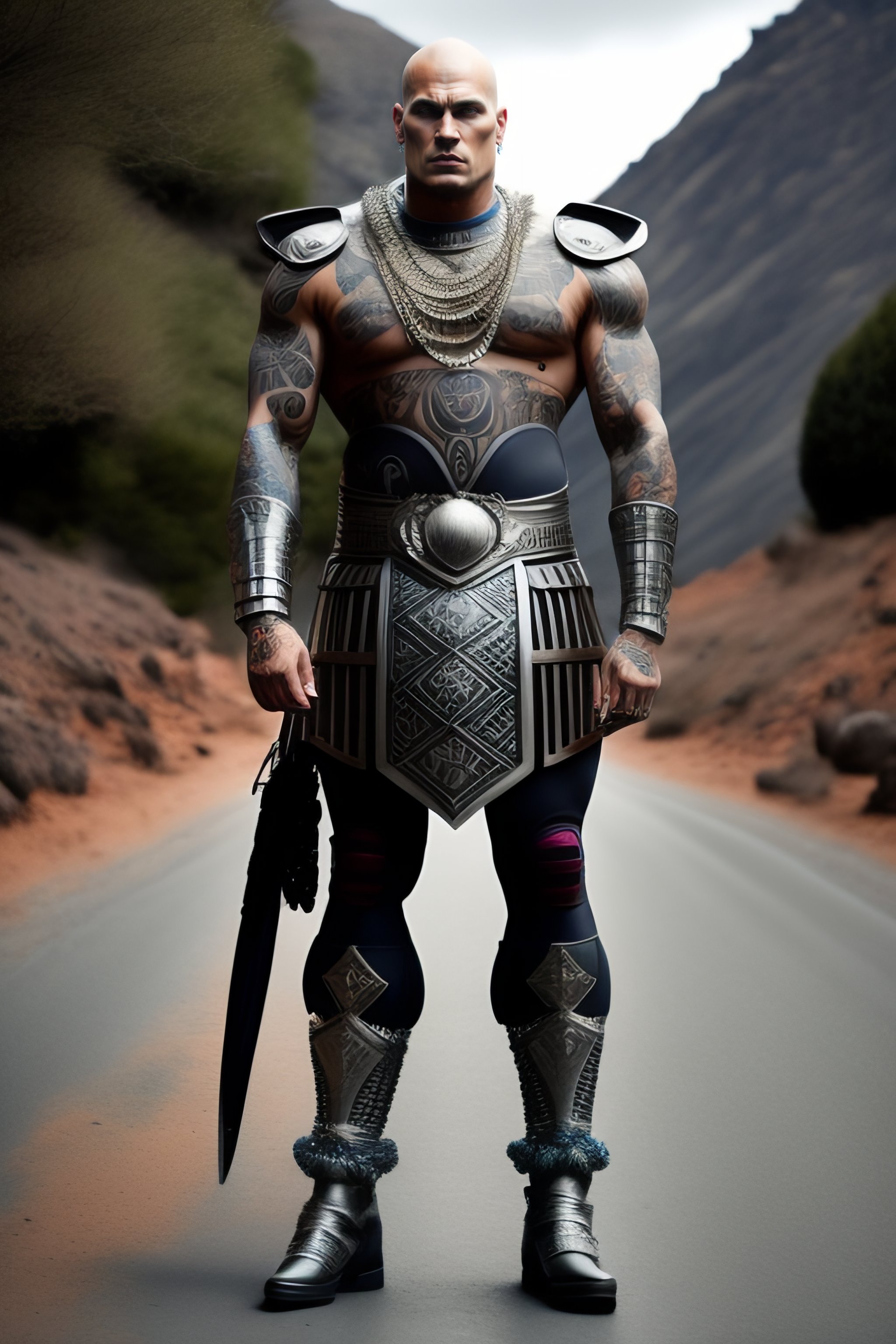 Lexica - Goliath man. 8ft. Tall. Heavily Tattooed. Face has heavy ...