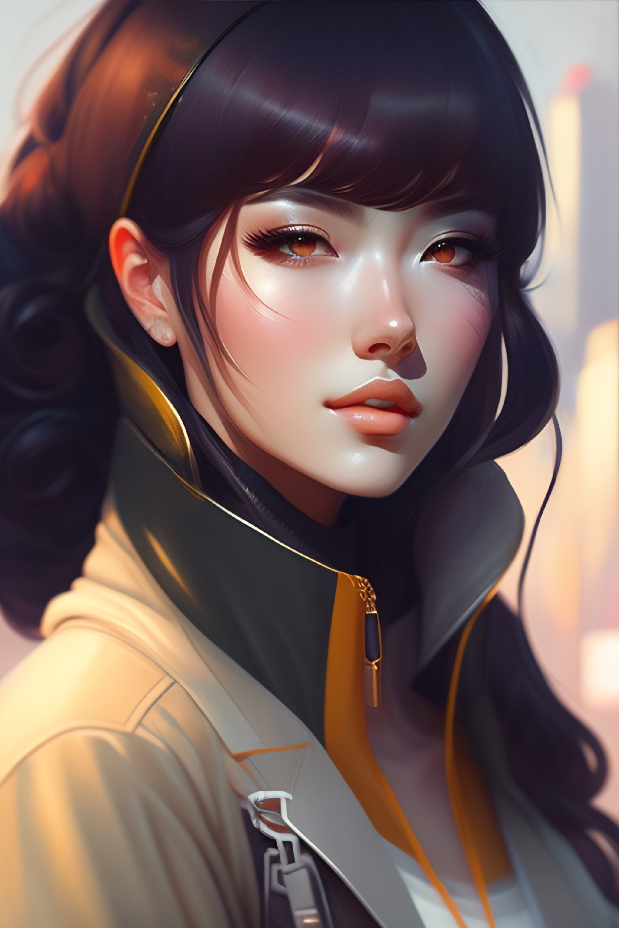 Lexica - Elegant girl in urban outfit, cute fine face, detailed rounded ...