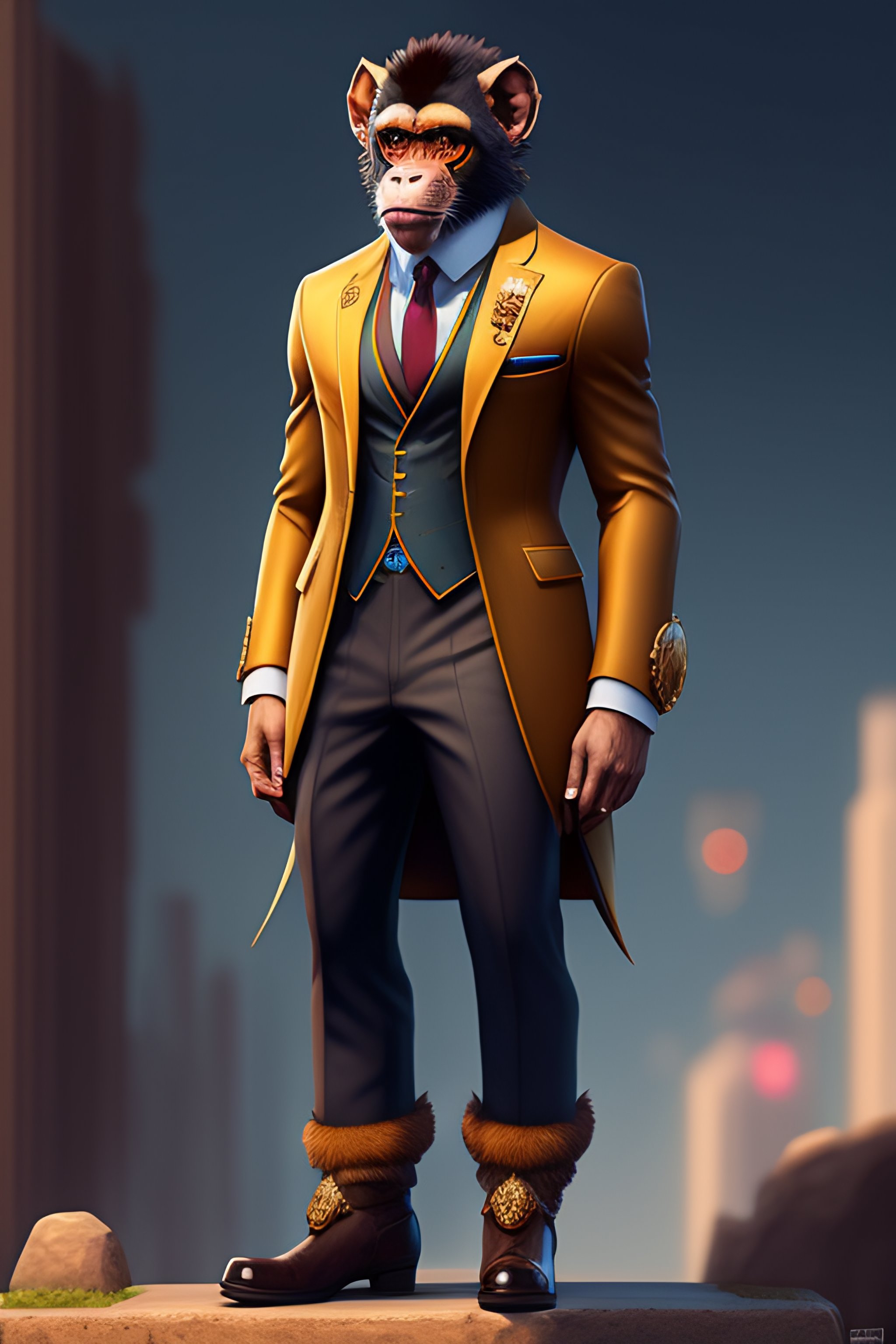 Lexica - Anthro furry humanoid monkey, three piece suit, checking watch ...