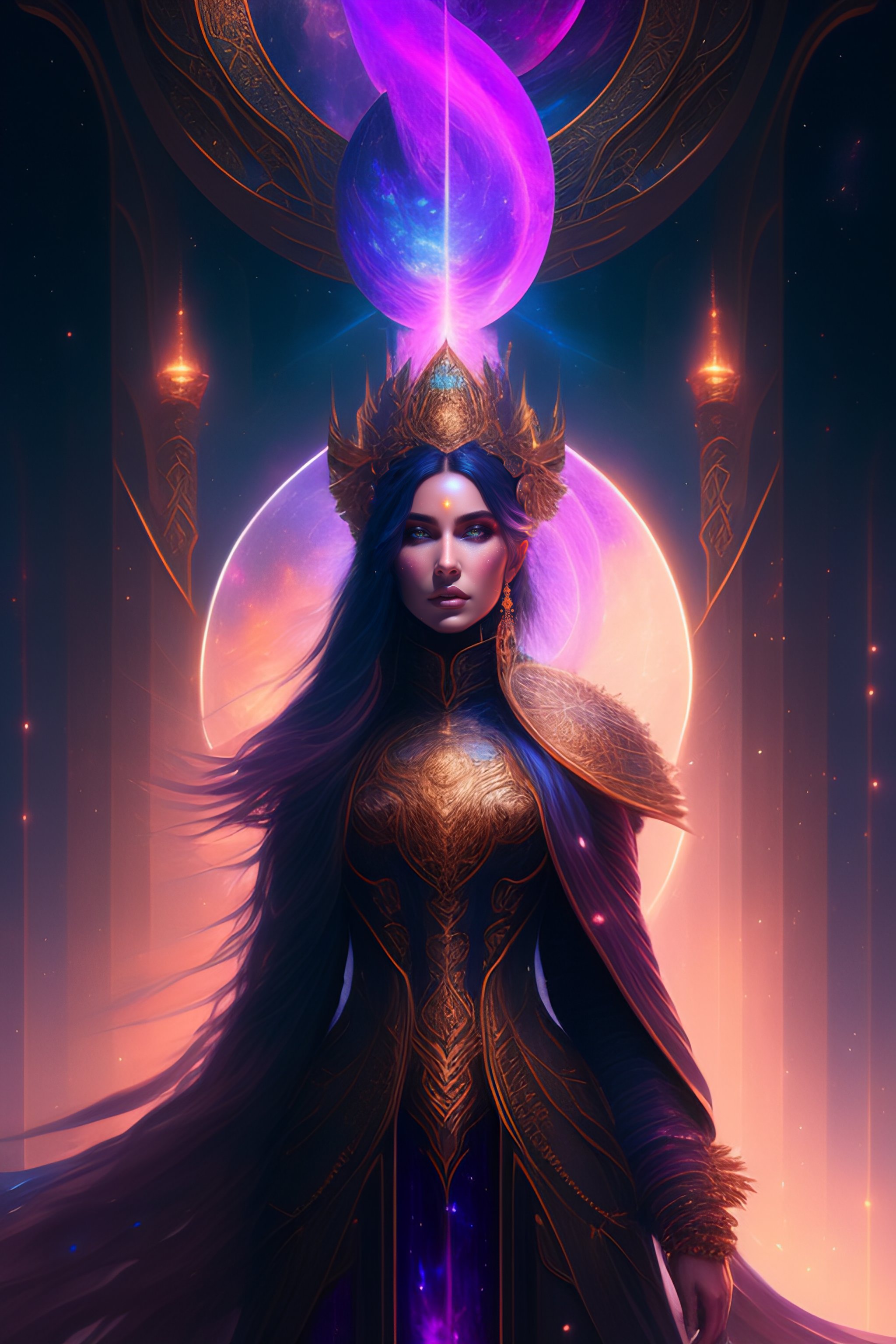 Lexica - Cosmic sorceress, nebulas, galactic, Concept art portrait by ...