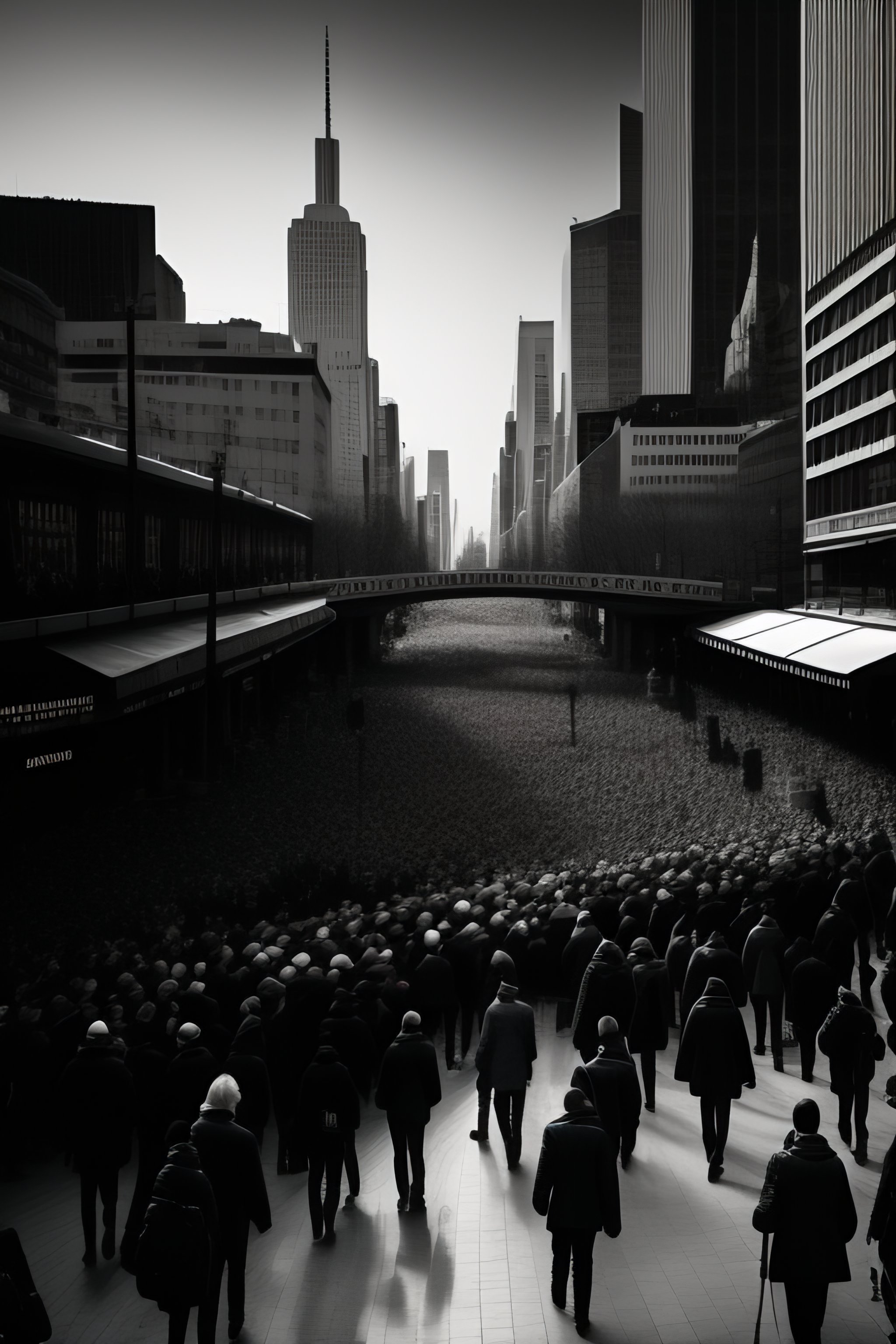 Lexica - Cinematic black and white revolution crowd in an urban city