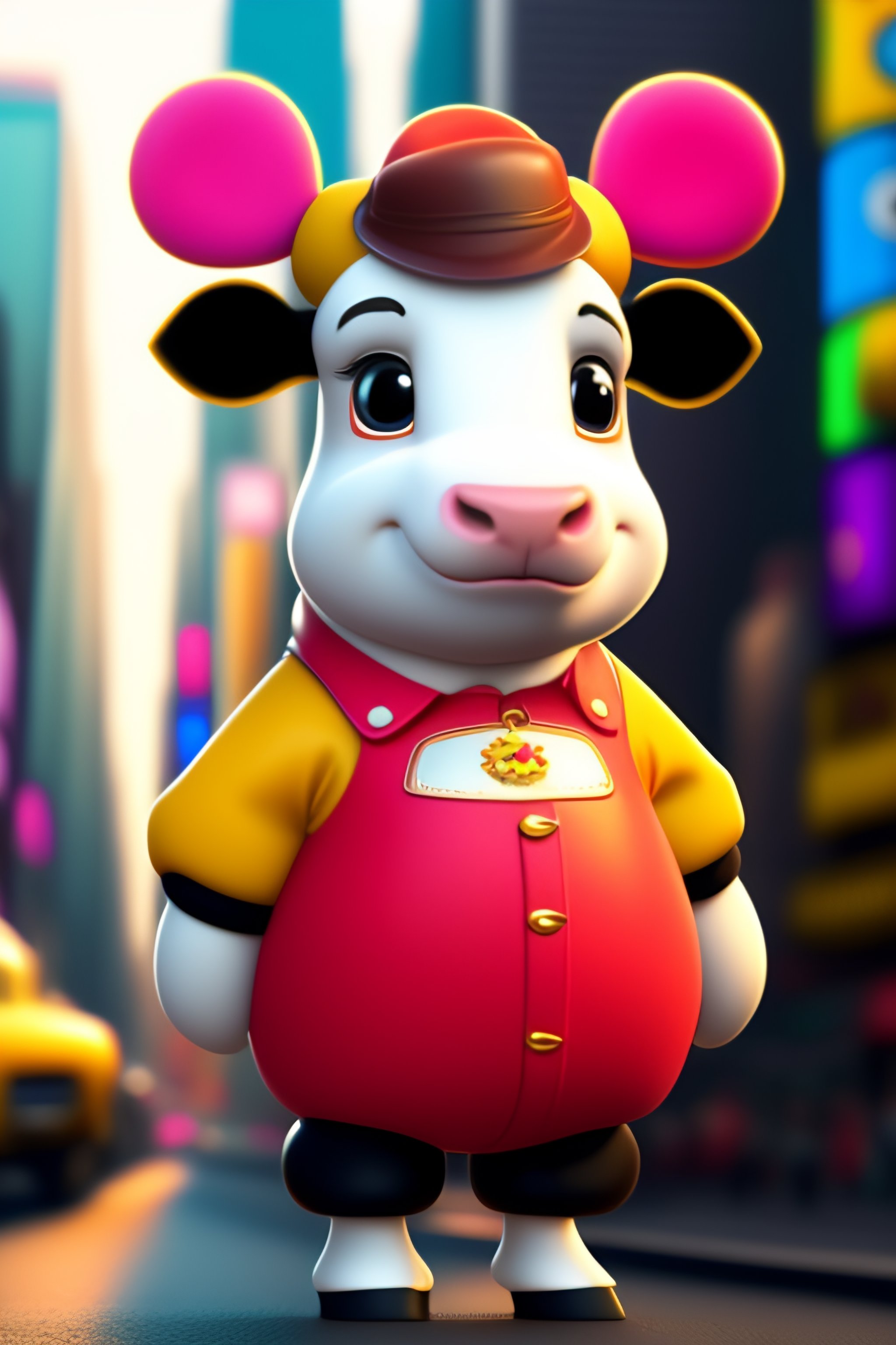 Lexica - Una niña, stuffed cow, sonrisa, times square, Looney Tunes style