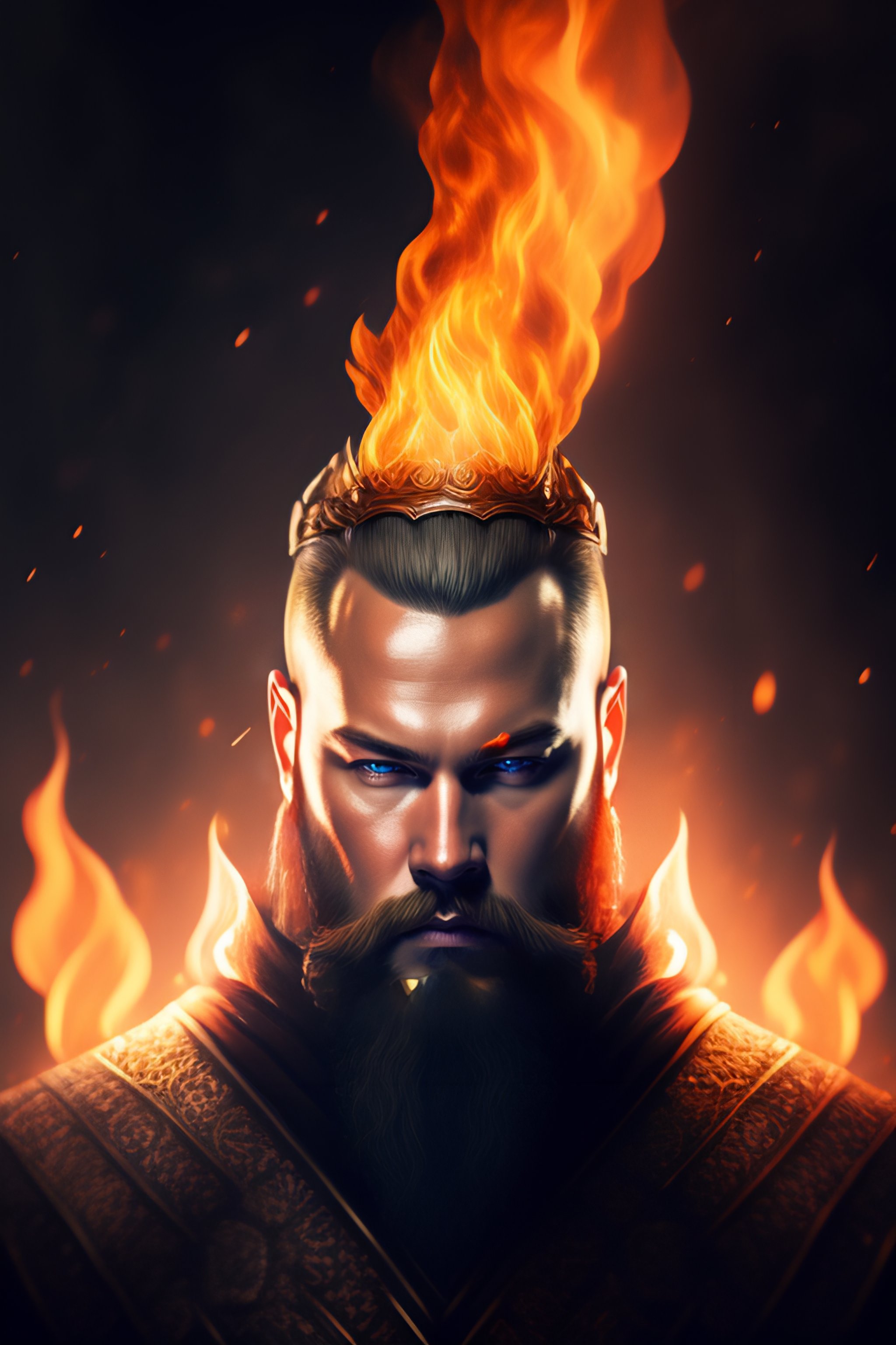 Lexica - Ragnar Lothbrok holding hammer in flames, realistic portrait ...