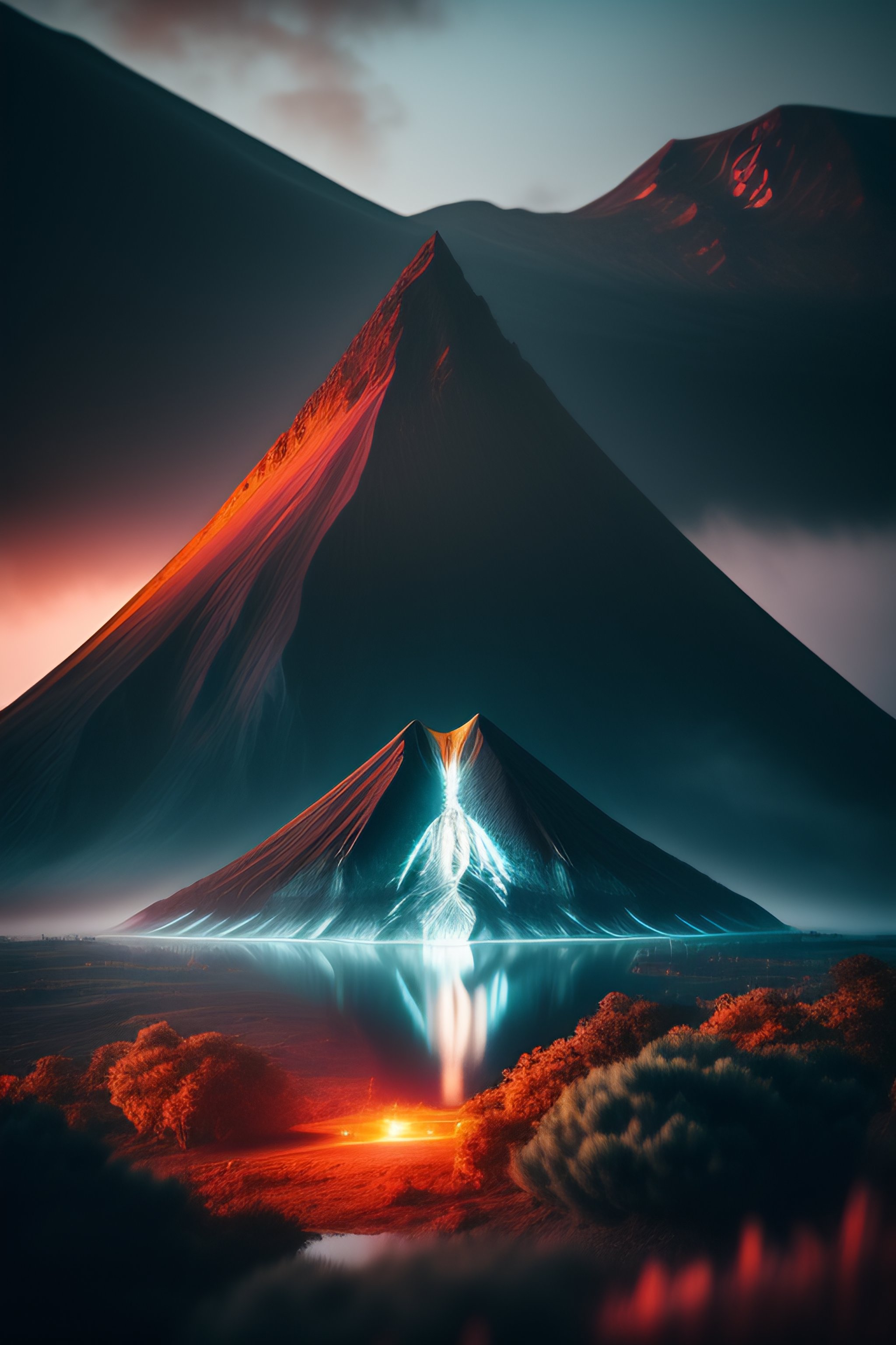 Lexica - A volcano surrounded by a lushy rainy forest rendered in ...