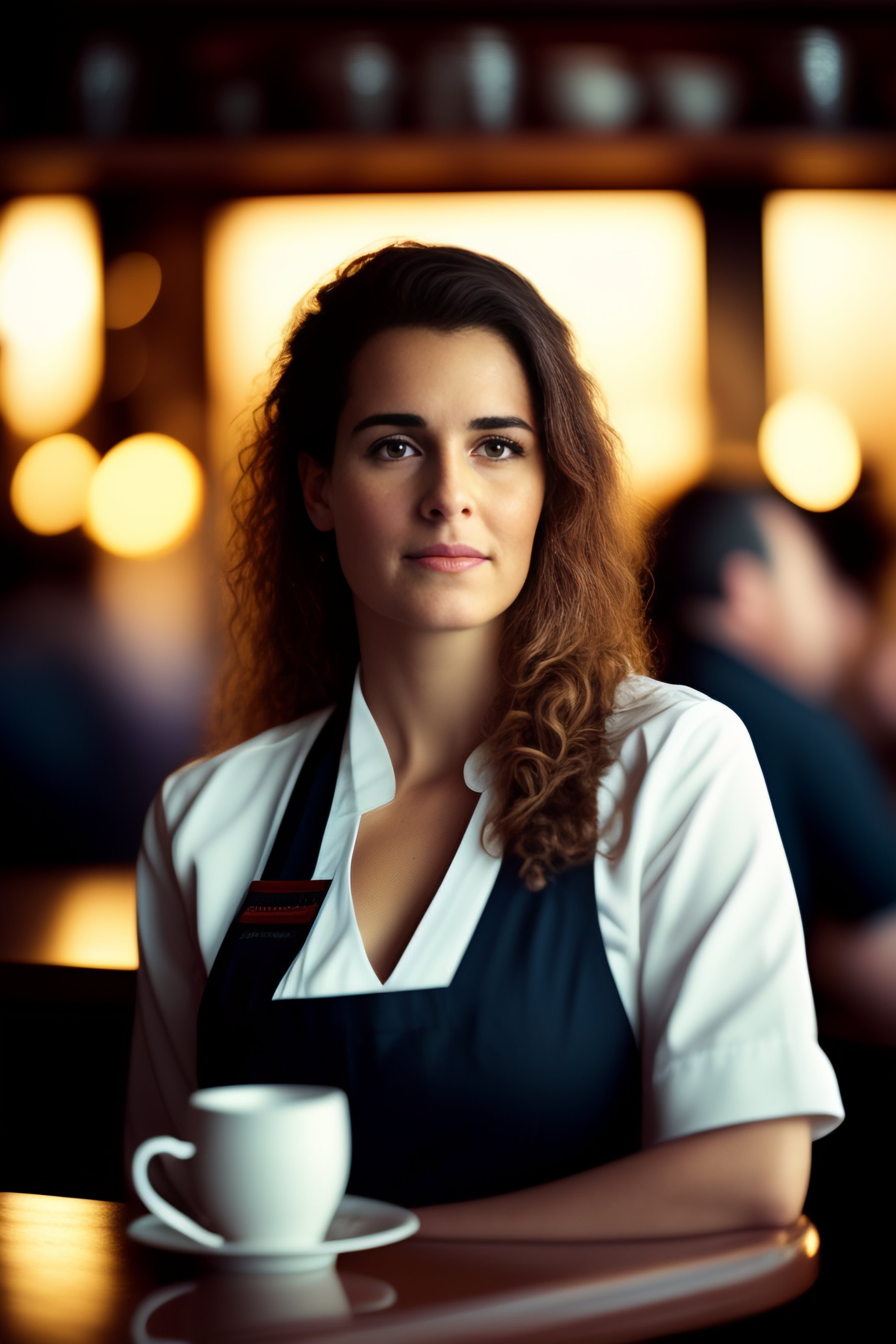 Lexica - Portrait of an exhausted restaurant server tired sleepy messy hair