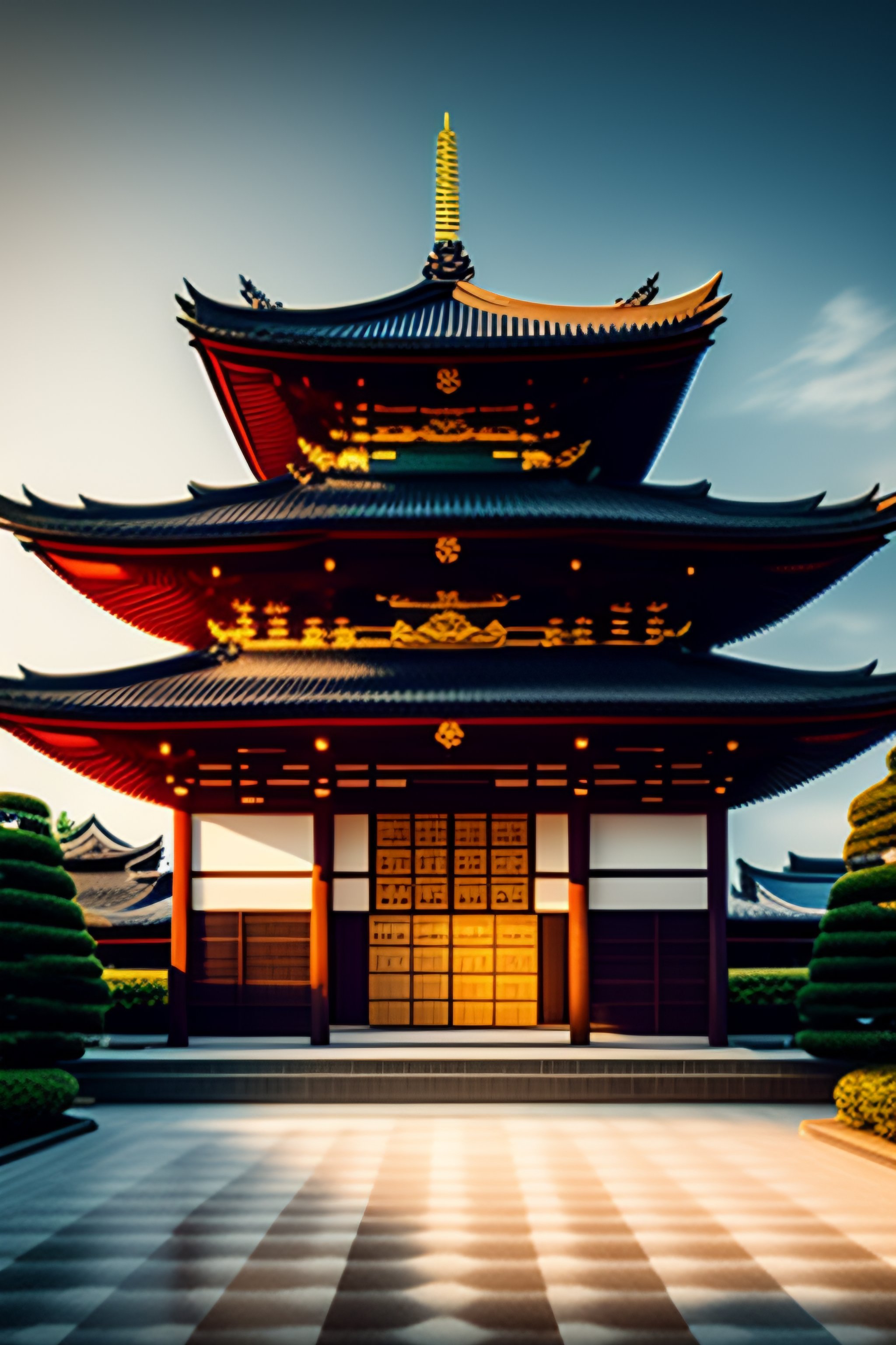 Lexica - Japanese temple background with an arena with a matt like ...