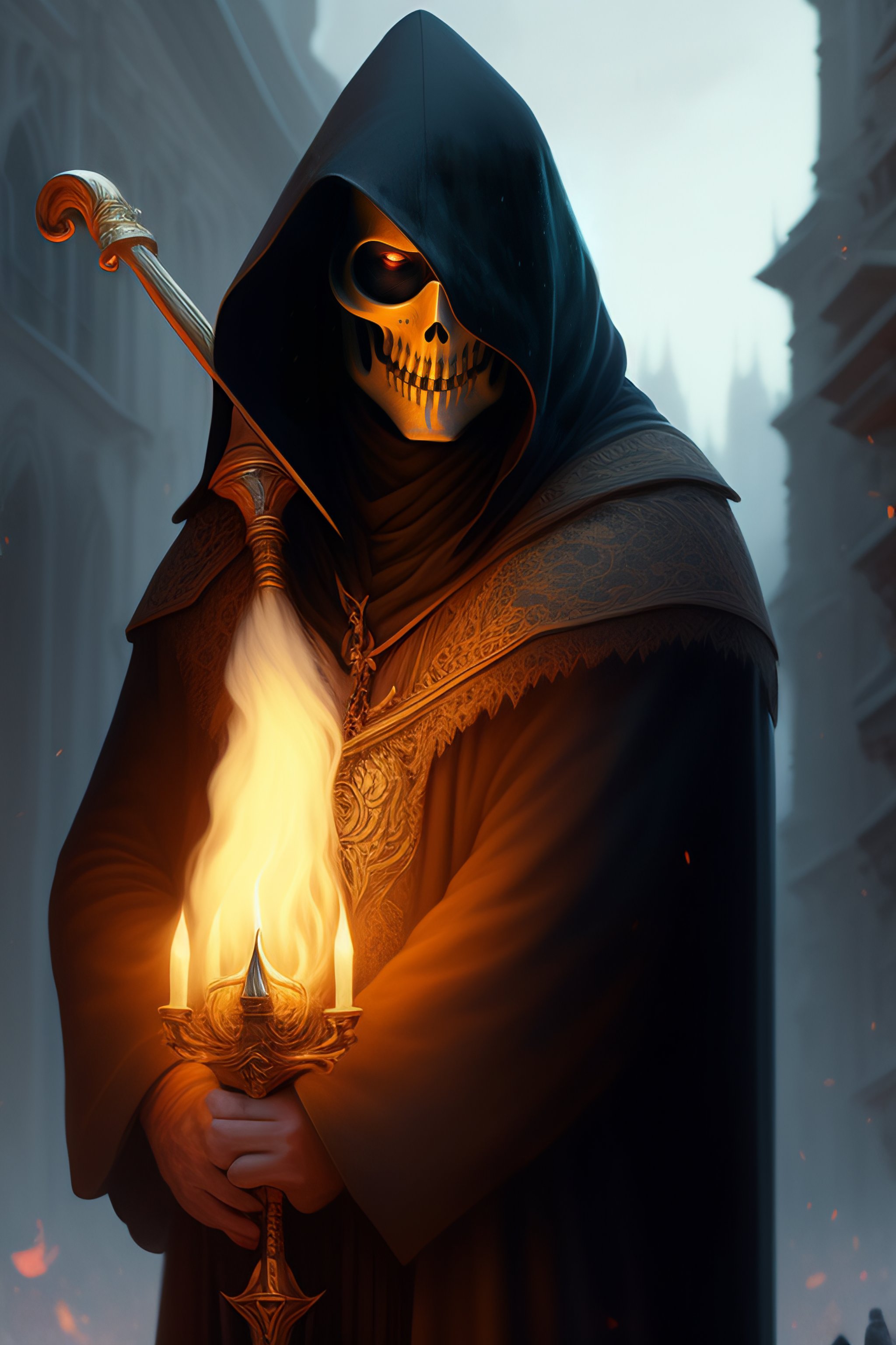 Lexica - Boris Johnson as Grim Reaper in a hood with scythe, portrait ...