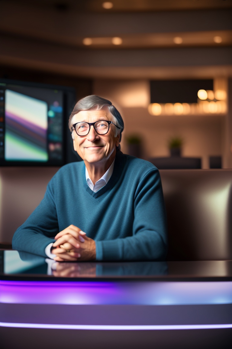 Lexica - Bill Gates sitting on the computer, film grain, EOS-1D, f/1.4 ...