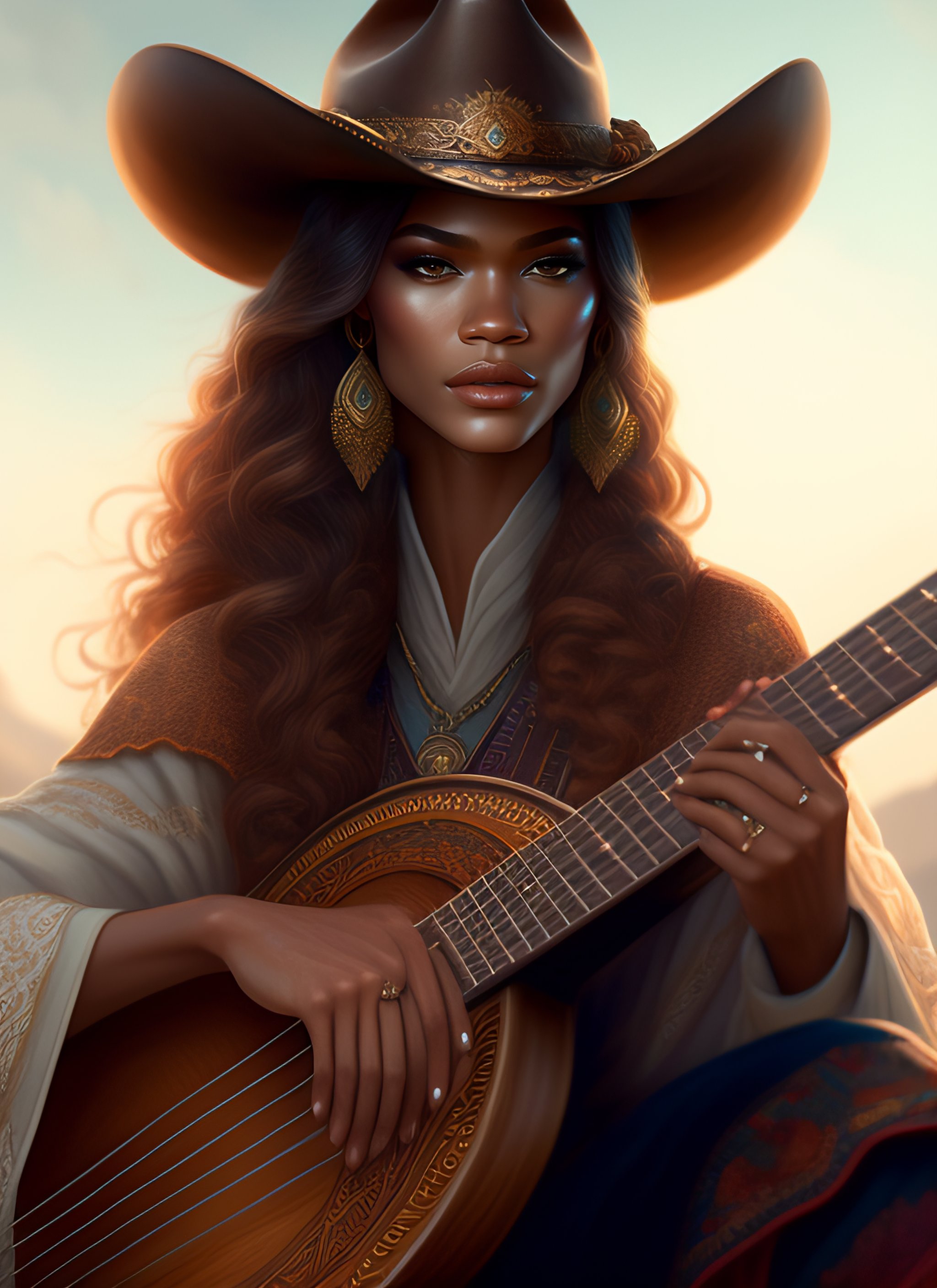 Lexica - A highly detailed illustration of zendaya wearing cowboy hat ...