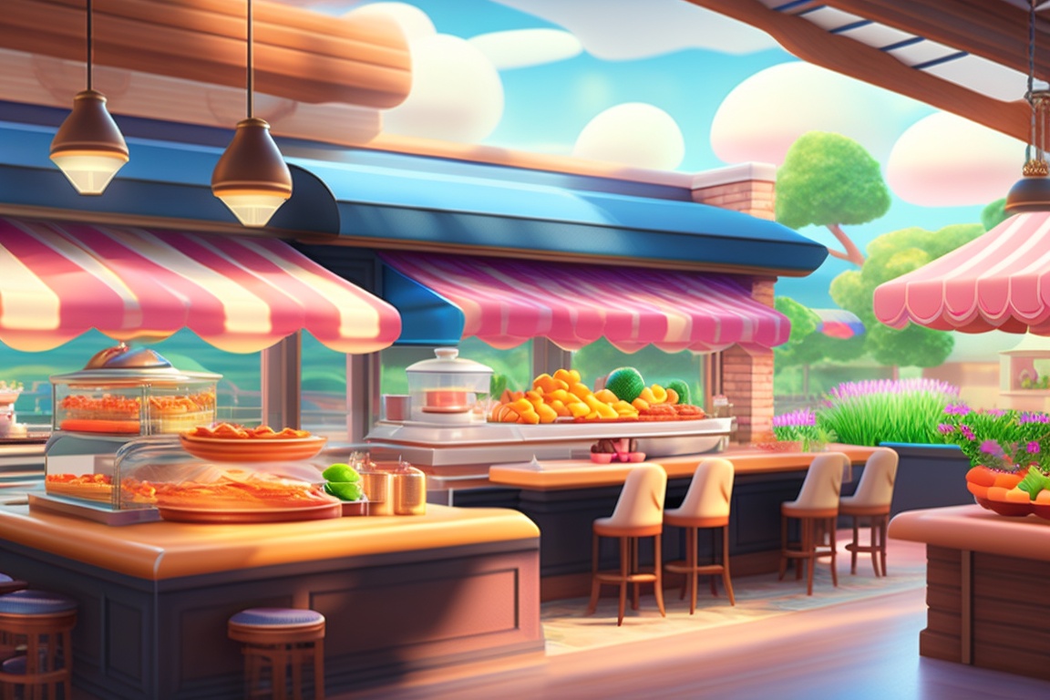 Lexica - 2D illustration, casual style, daylight,restaurant cuisine ...