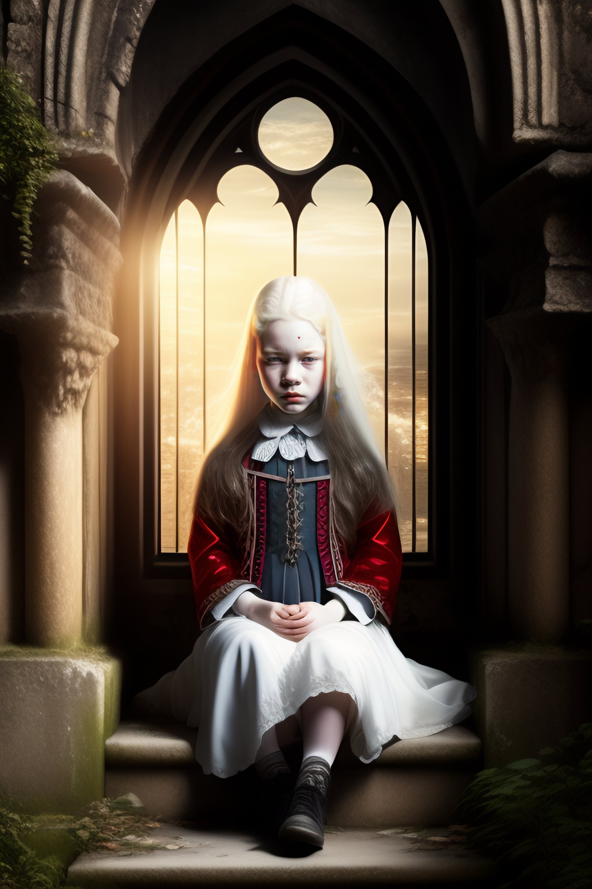 Lexica - 12 years old crying sad albino vampire female sitting on the ...