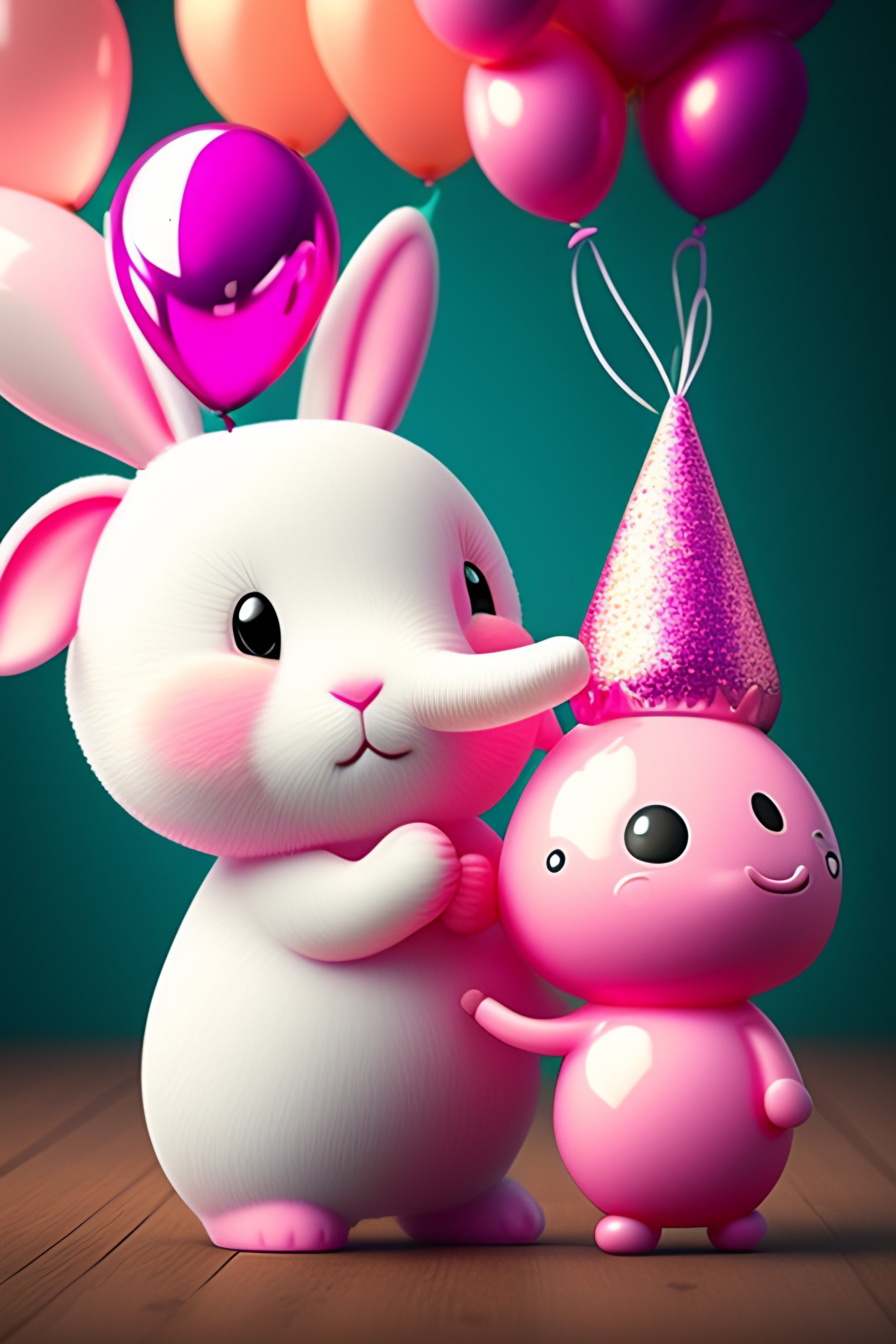 Lexica - Cute little pink bunny and funny elephant celebrating birthday ...