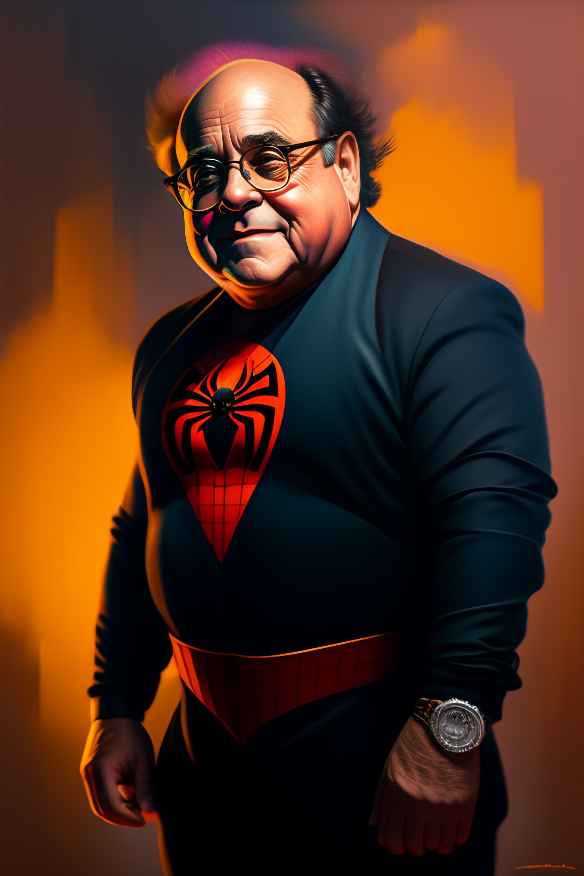 Lexica - Full shot body photo of danny devito as spiderman, oil ...