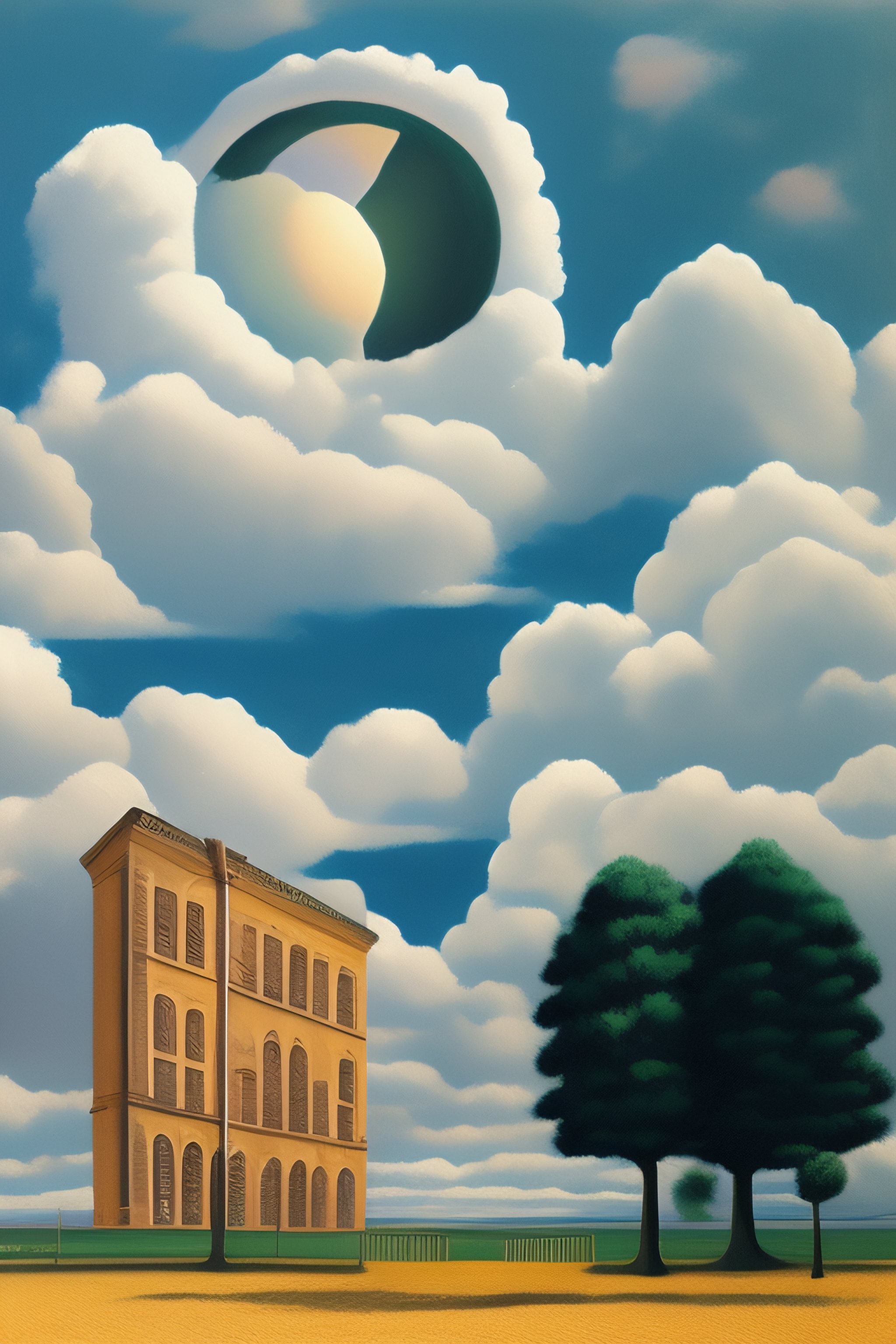 Lexica - Sunny day, shining sun, painted by Rene Magritte