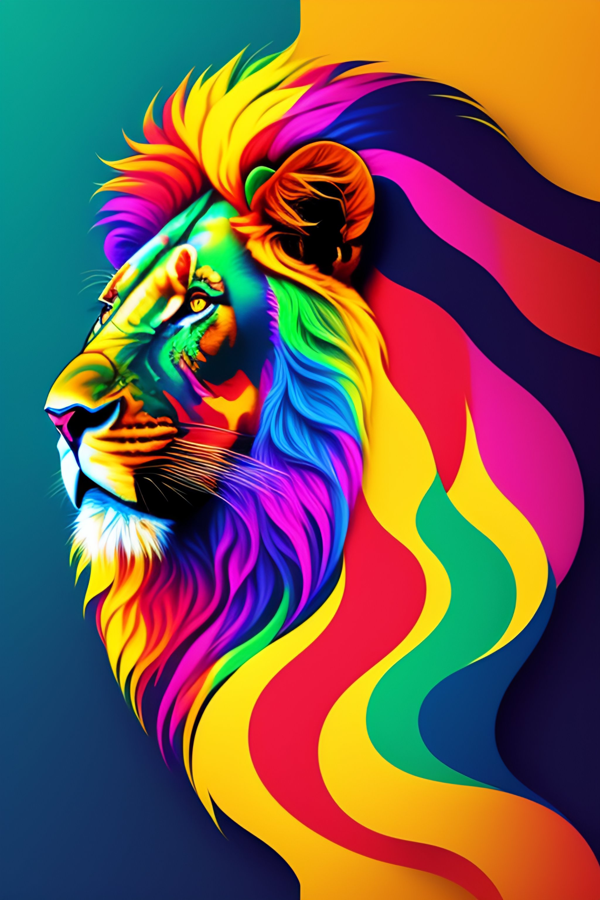 Lexica - Colorful lion, flat design