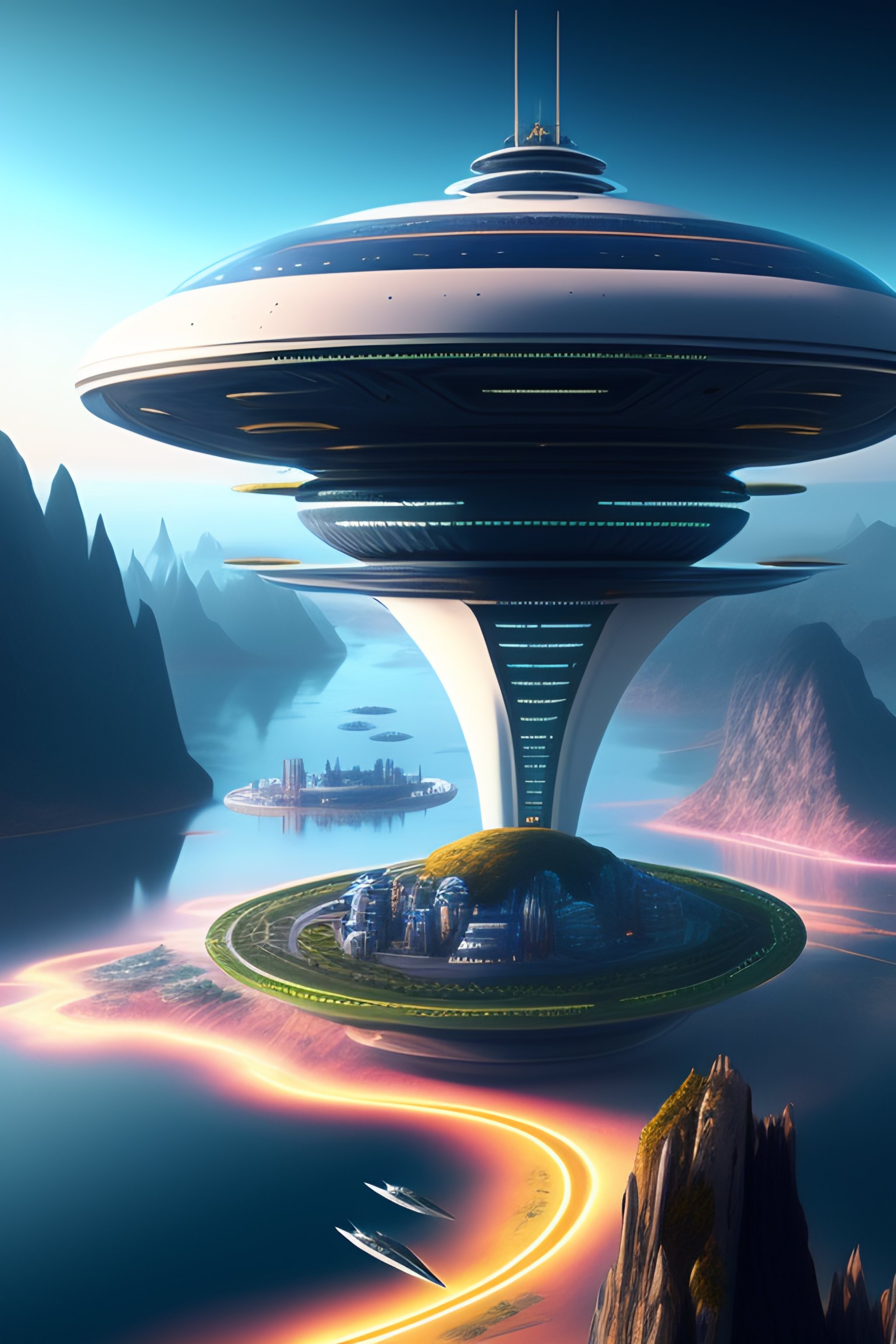 Lexica - A futuristic flying city, realistic