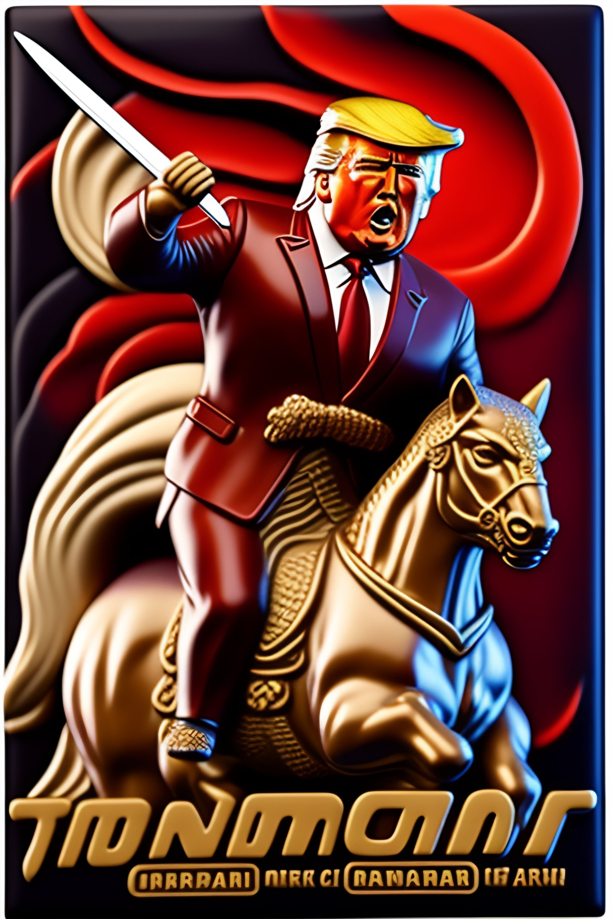 Lexica - Donald Trump as ironman riding a dragon ceramic tile art sword
