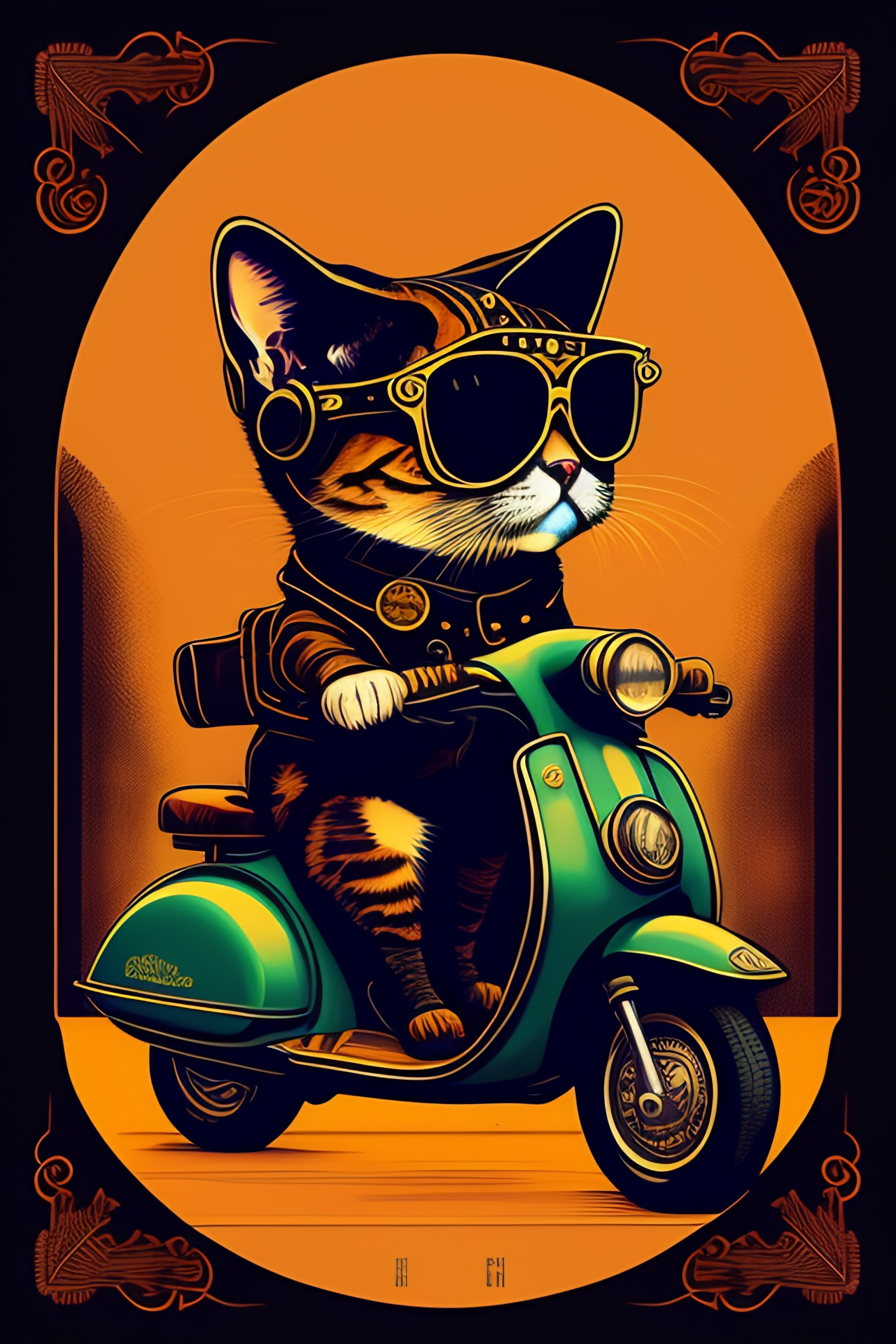 Lexica - A steampunk cat with boots sitting on a vespa moped with ...