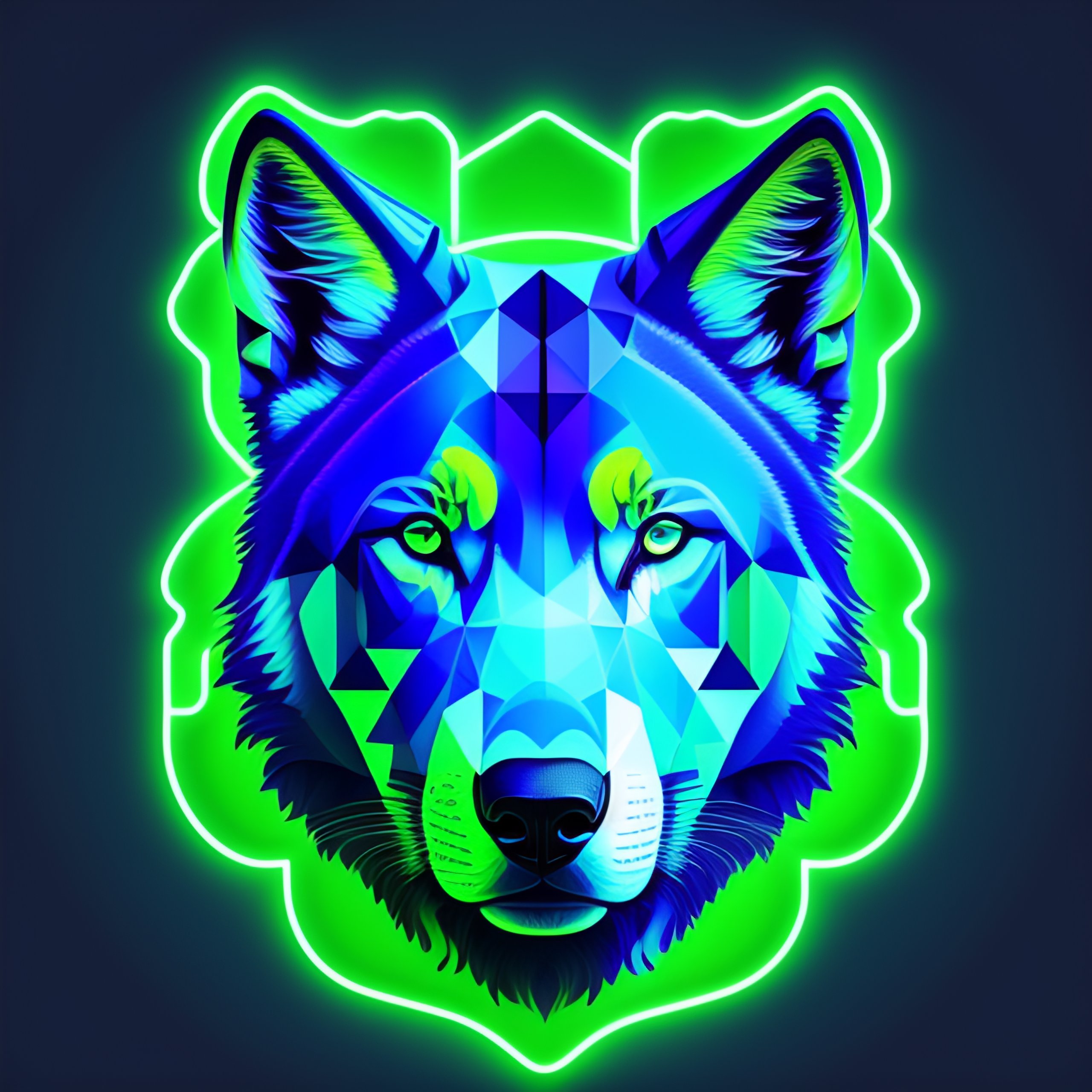 Lexica - Geometric figure of a neon blue and green wolf face