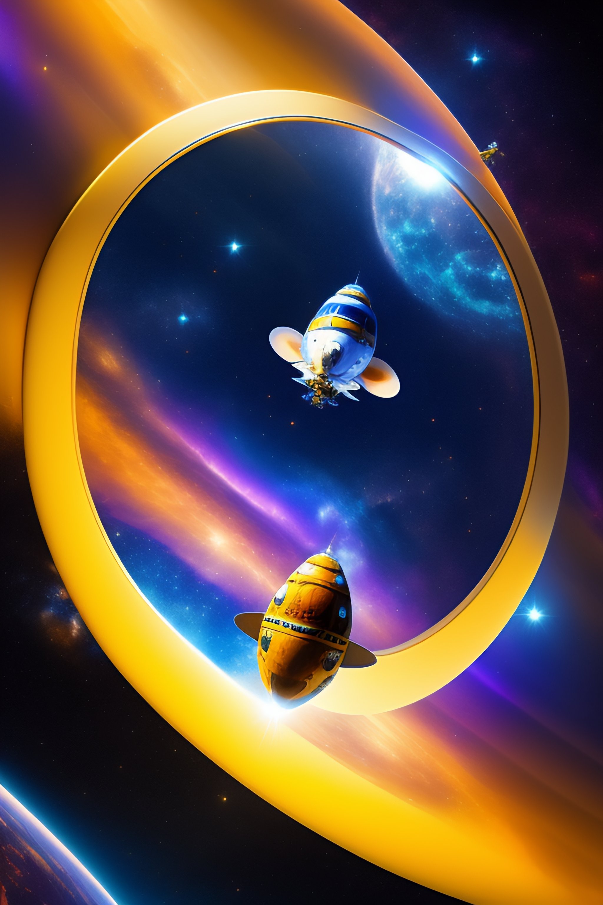 Lexica - A mouse spaceship in space shooting out a banana on a space ...