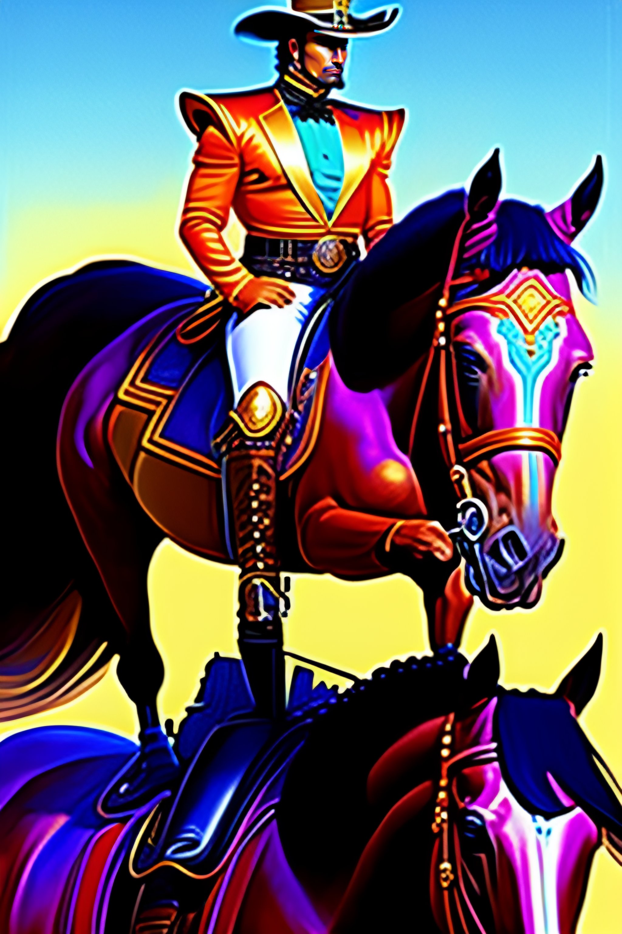 Lexica - Tron and gucci designed robot villain mexican cowboy sitting ...