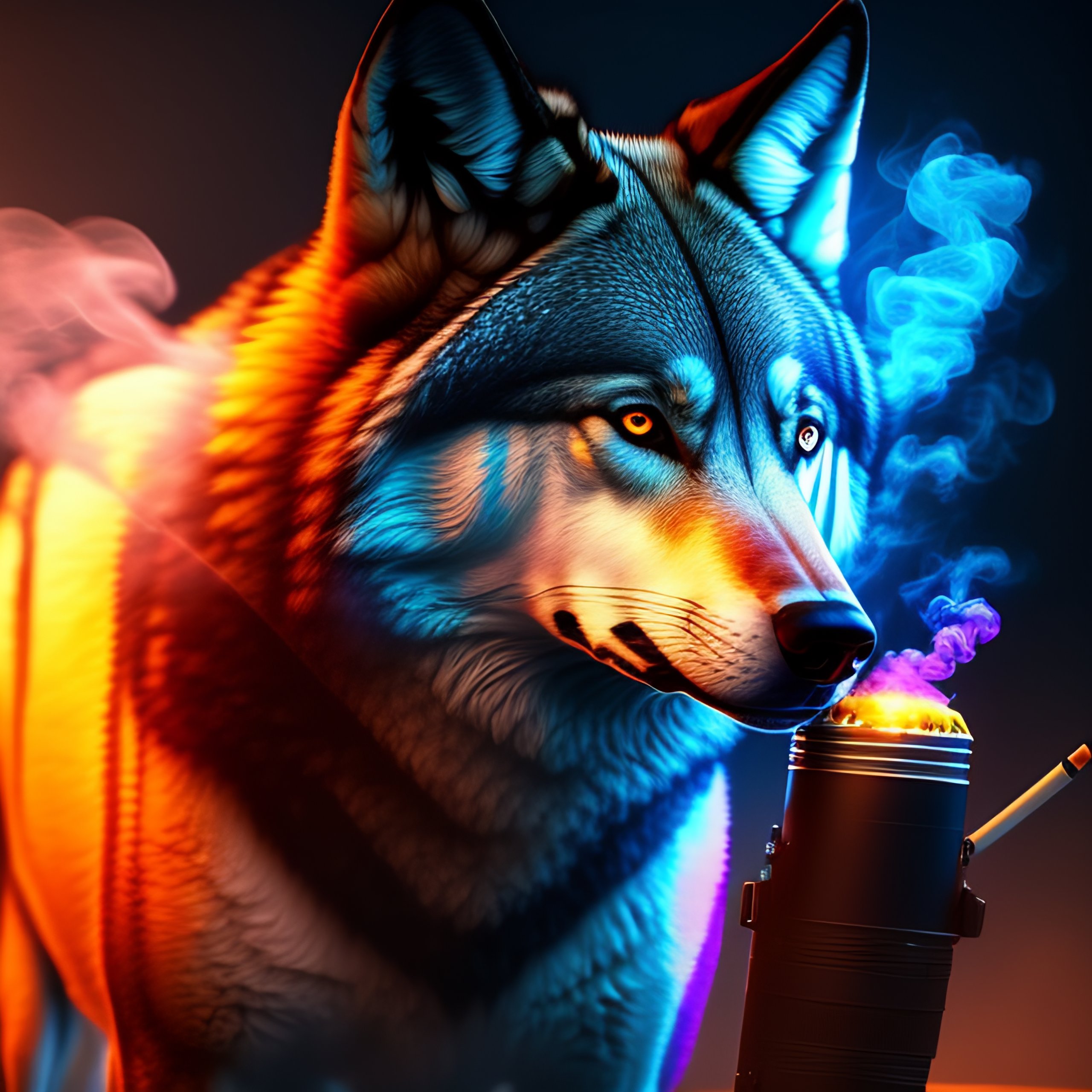 Lexica - A a robotic wolf smoking a cigarette vibrant lighting, elegant ...