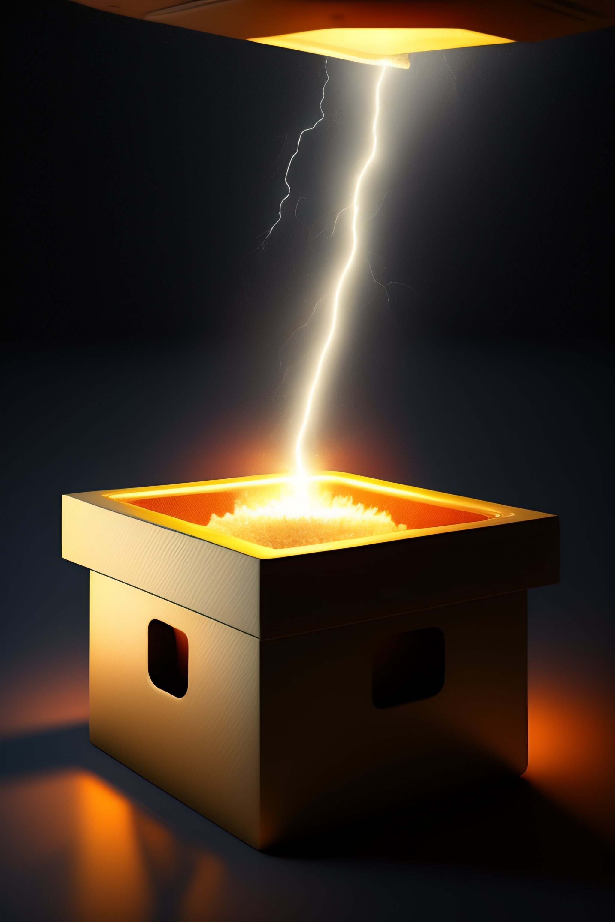 Lexica - A box floating in a dark space, it is hit at the top by a ...