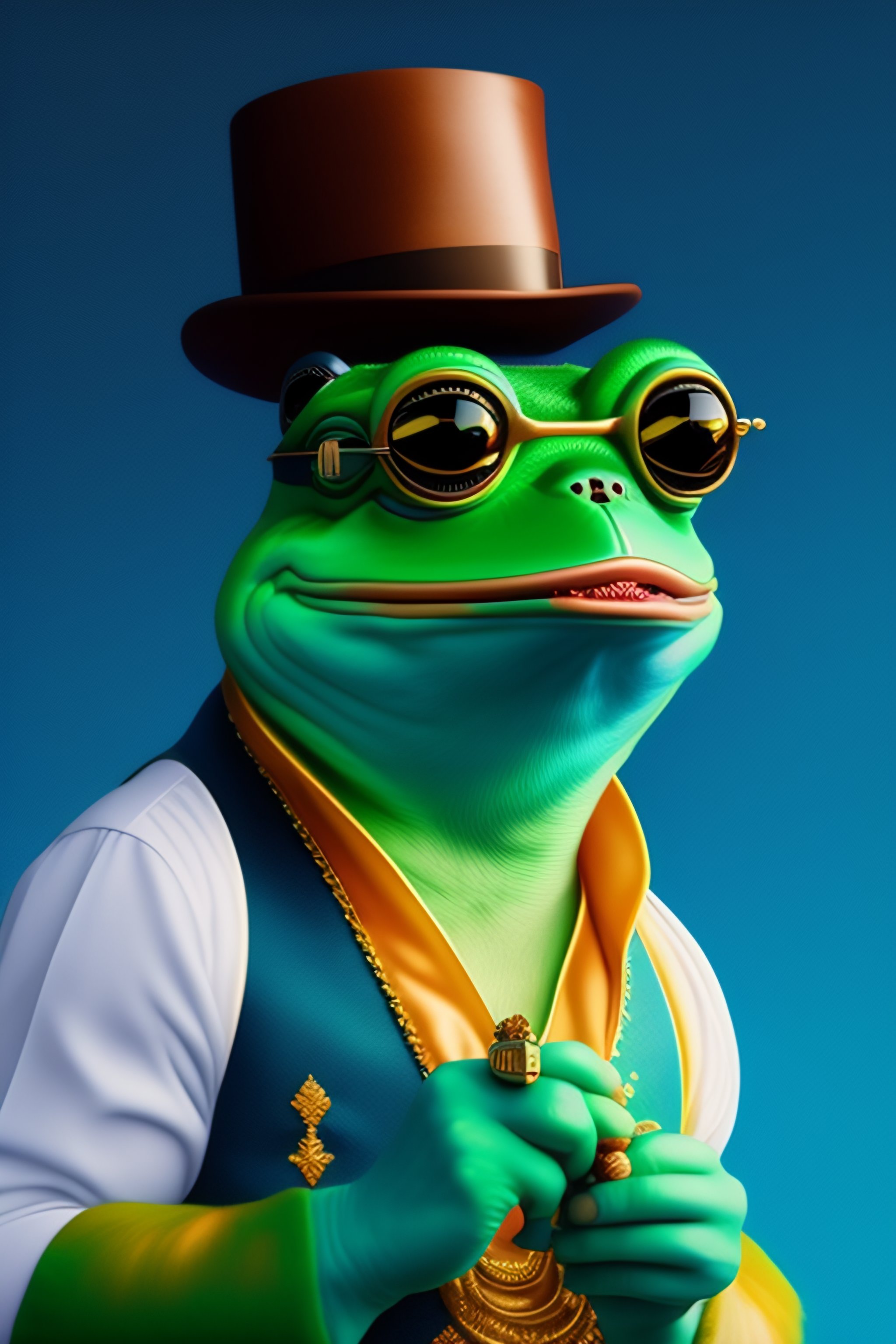 Lexica - 8k representation of pepe the frog smoking a cigar, blue ...