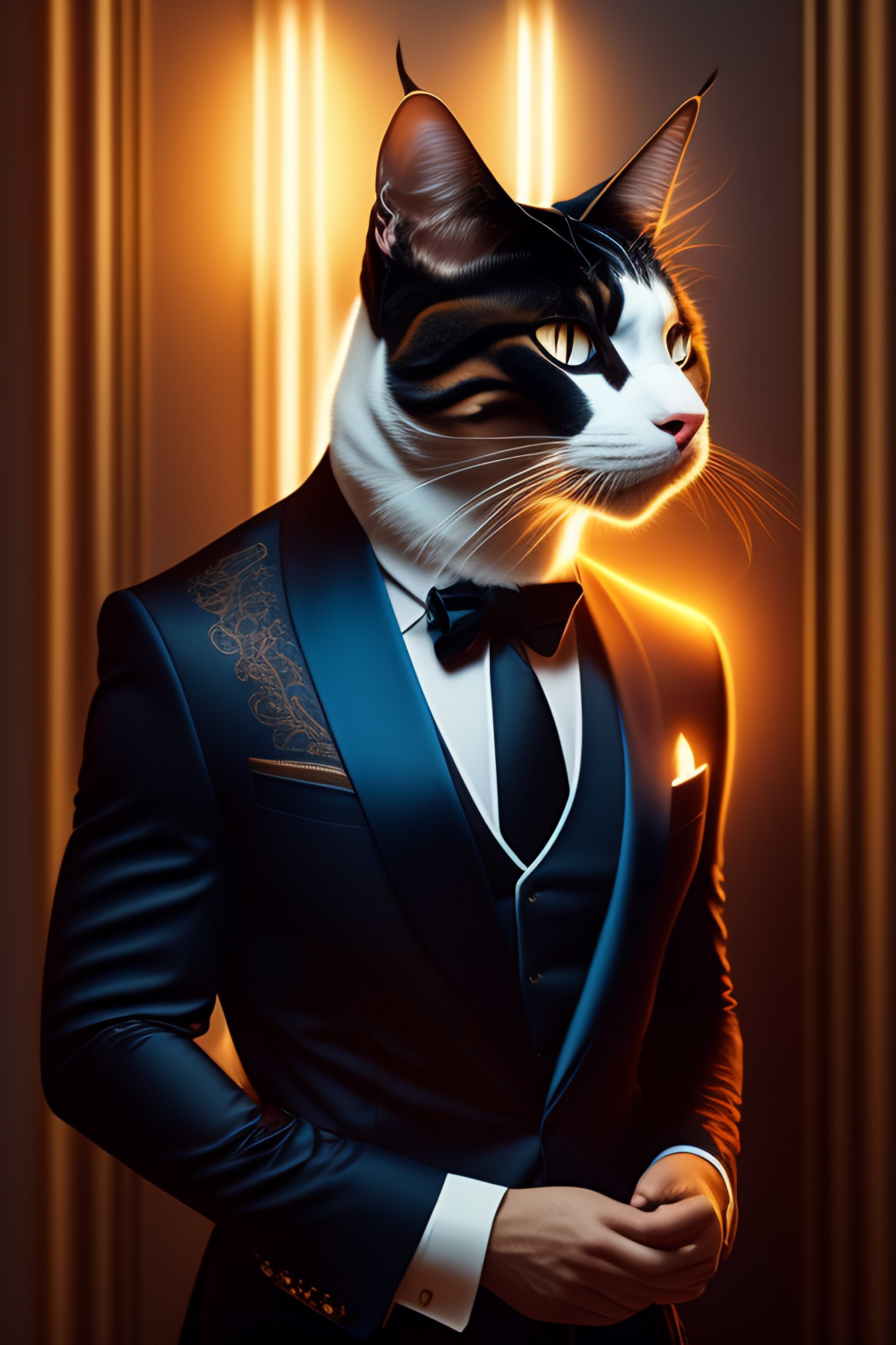 Lexica - Close portrait of elegant cat person in tailored suit ...
