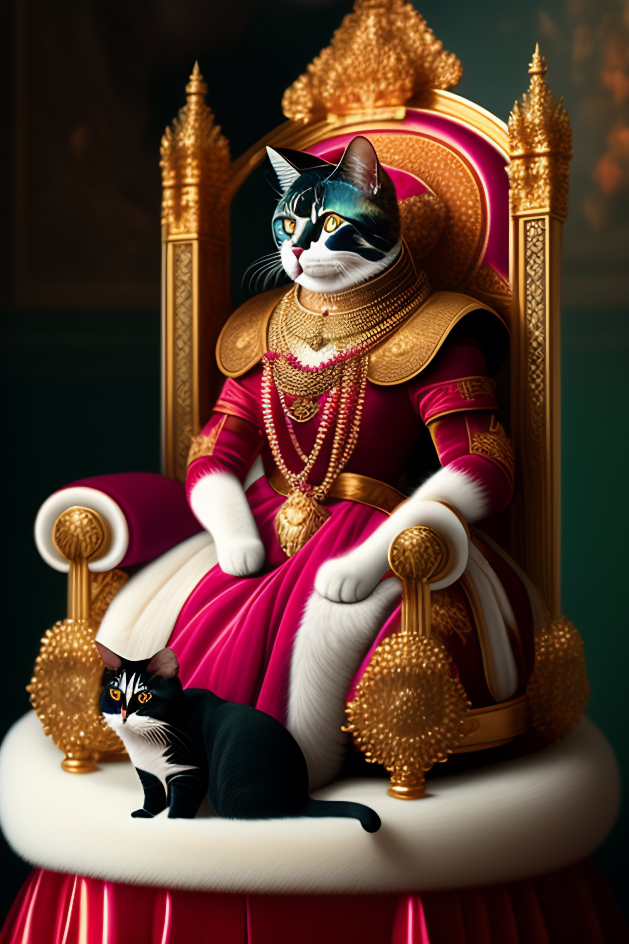 Lexica - A portrait of cat as a queen sitting on a throne, cute