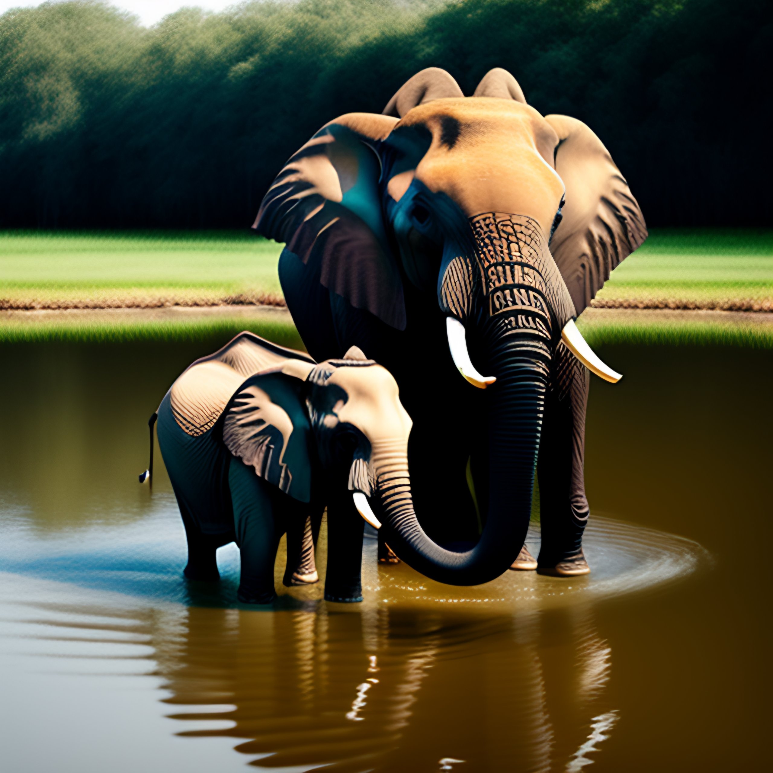 Lexica - Elephant holding lotus in trunk ,pond