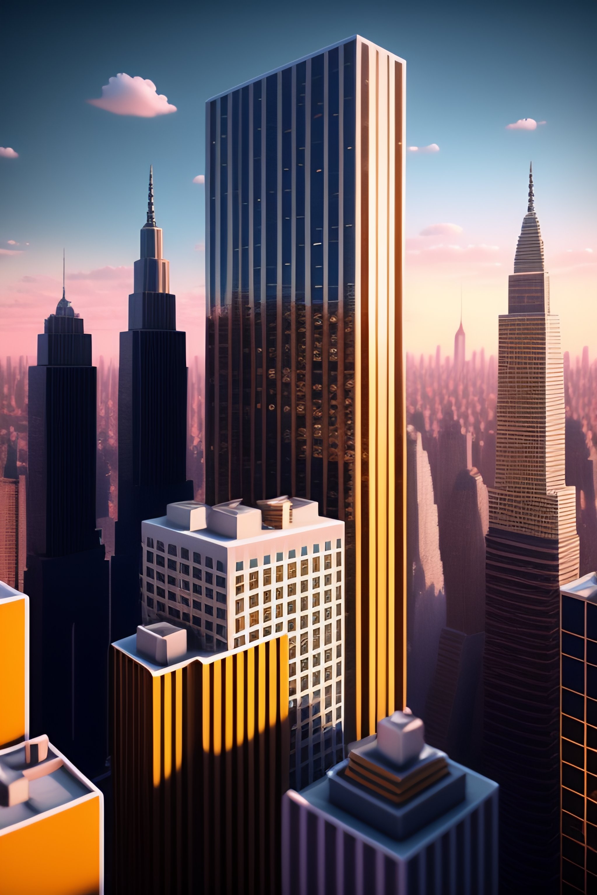 Lexica - 3d New York style skyscrapers, chaotic isometric octane render