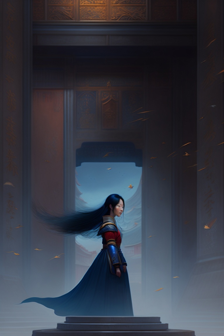 Lexica - Vertical film frame, traditional chinese heroine Mulan, crows ...