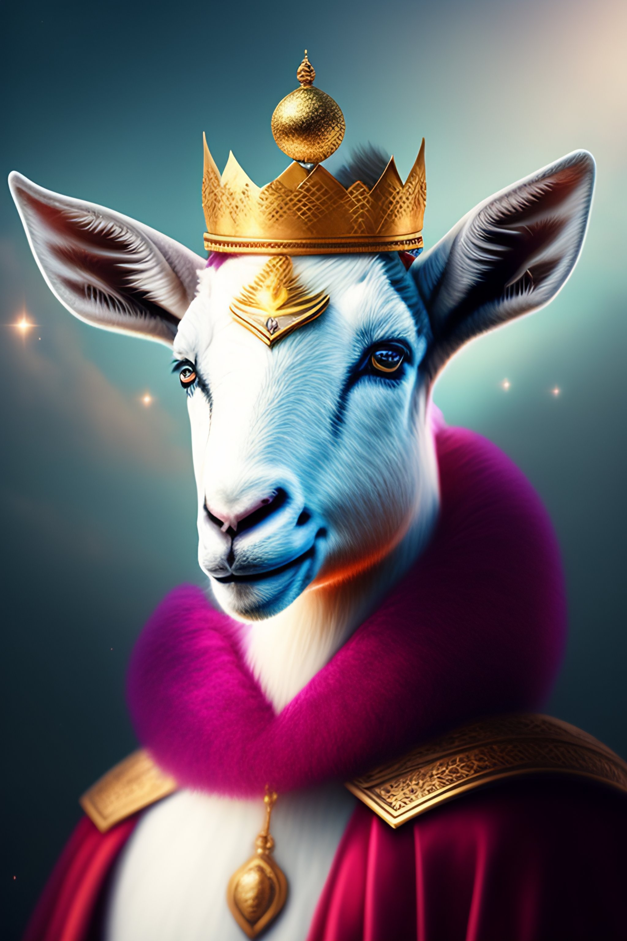 Lexica - Pretty goat princess with a crown on his head traveling in the ...