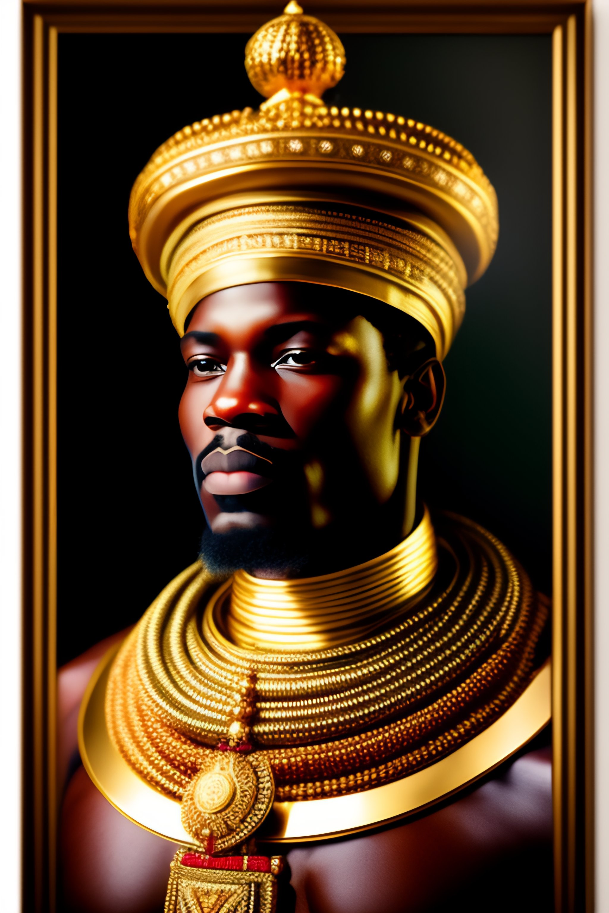Lexica - Portrait of strong African king, dressed in gold ornaments