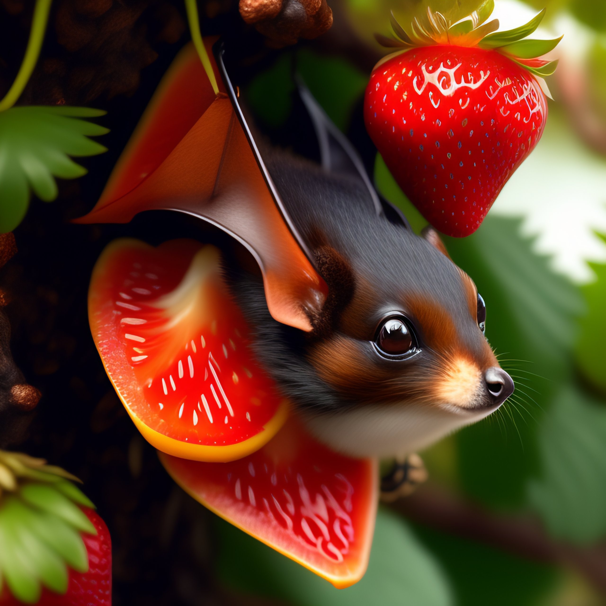 Lexica - A bat in a tree eating strawberry, anime, artstation trends ...