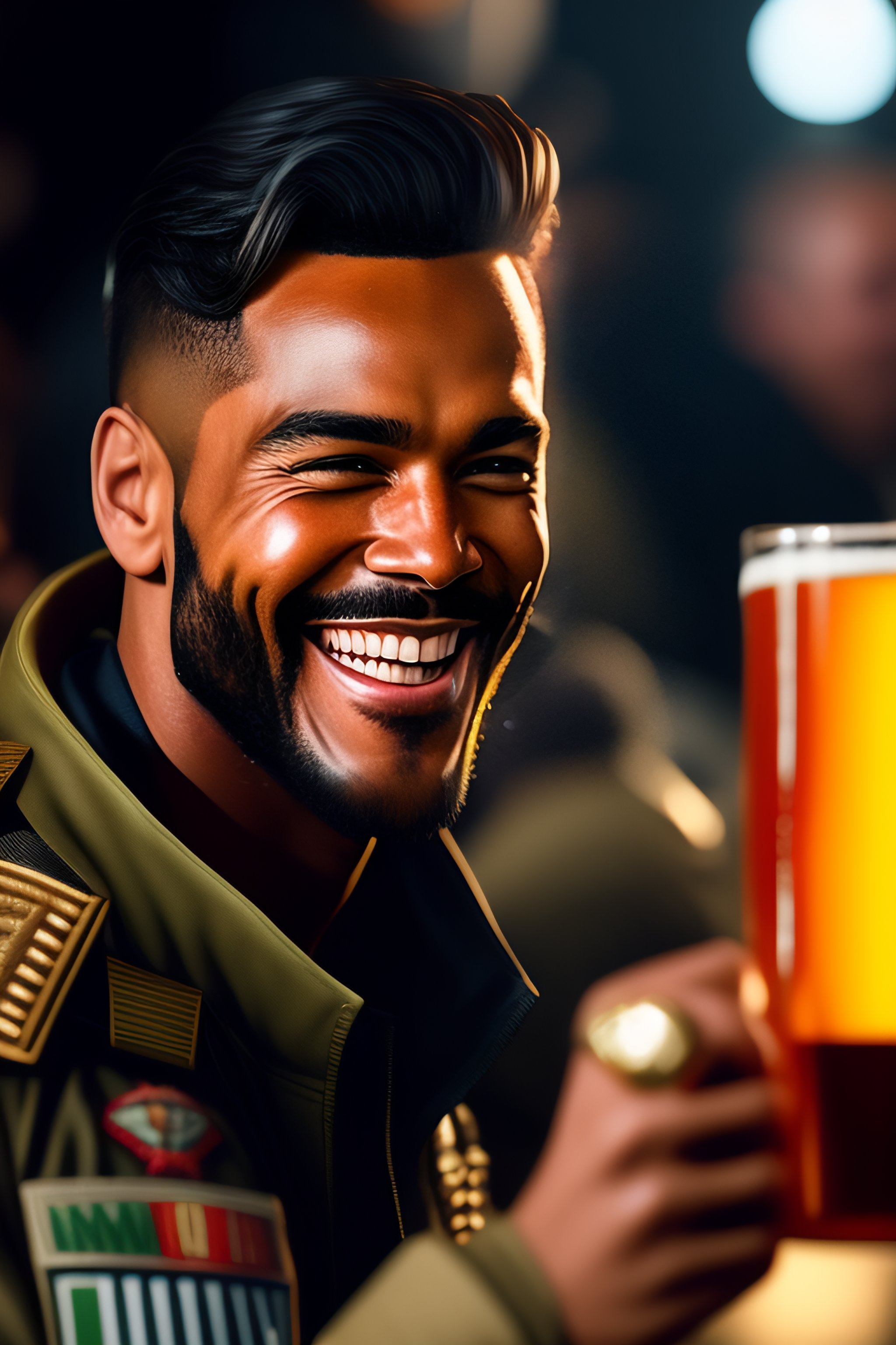 Lexica - Warzone 2 character laughing and drinking beer
