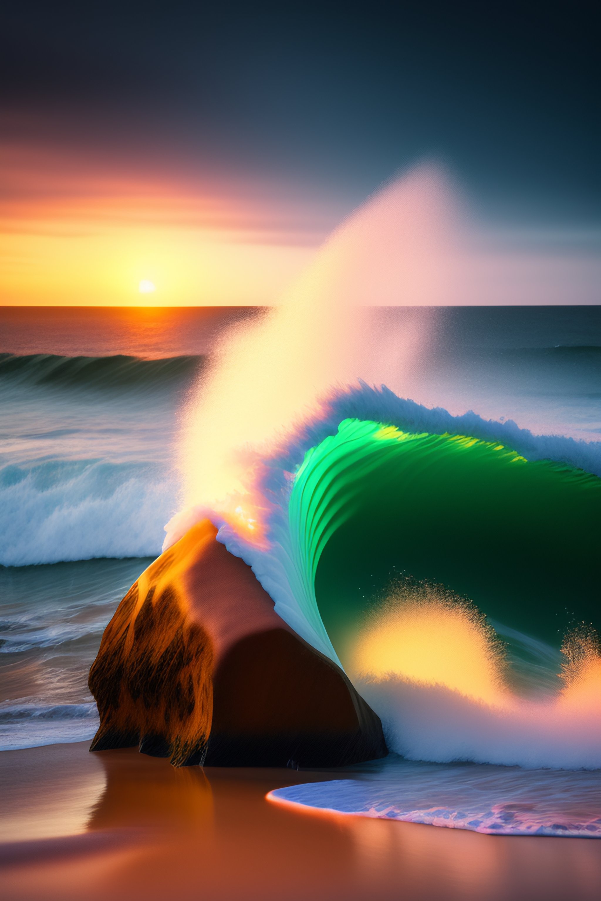 Lexica - Fire, rain, snow, wave, beach, sunset, mulitcolor ...