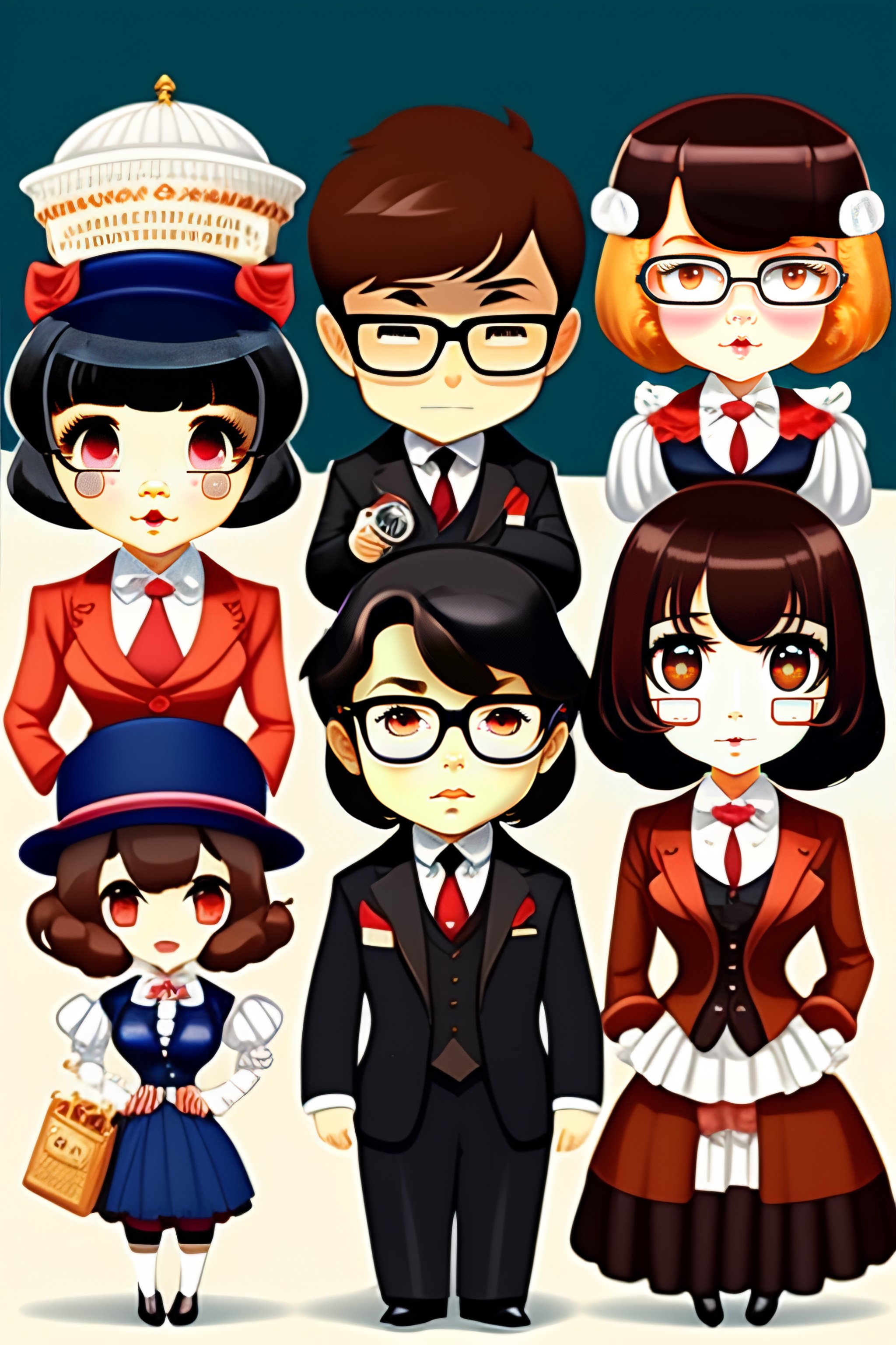Lexica - Chibi Victorian reporter, brunette, spectacles, anime, chibi anime