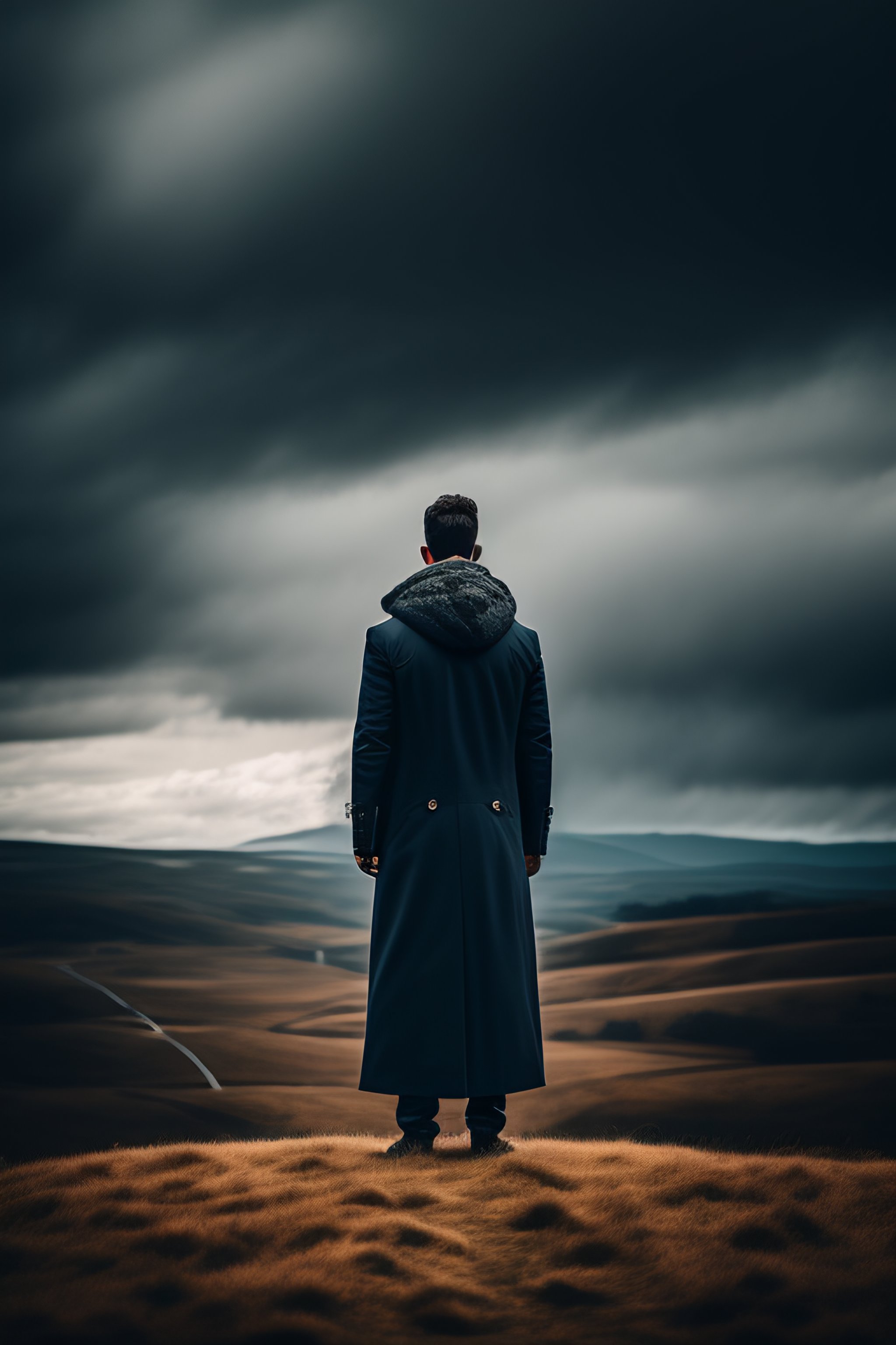 Lexica - Man standing on a hill, setting as dark and raining, demons ...