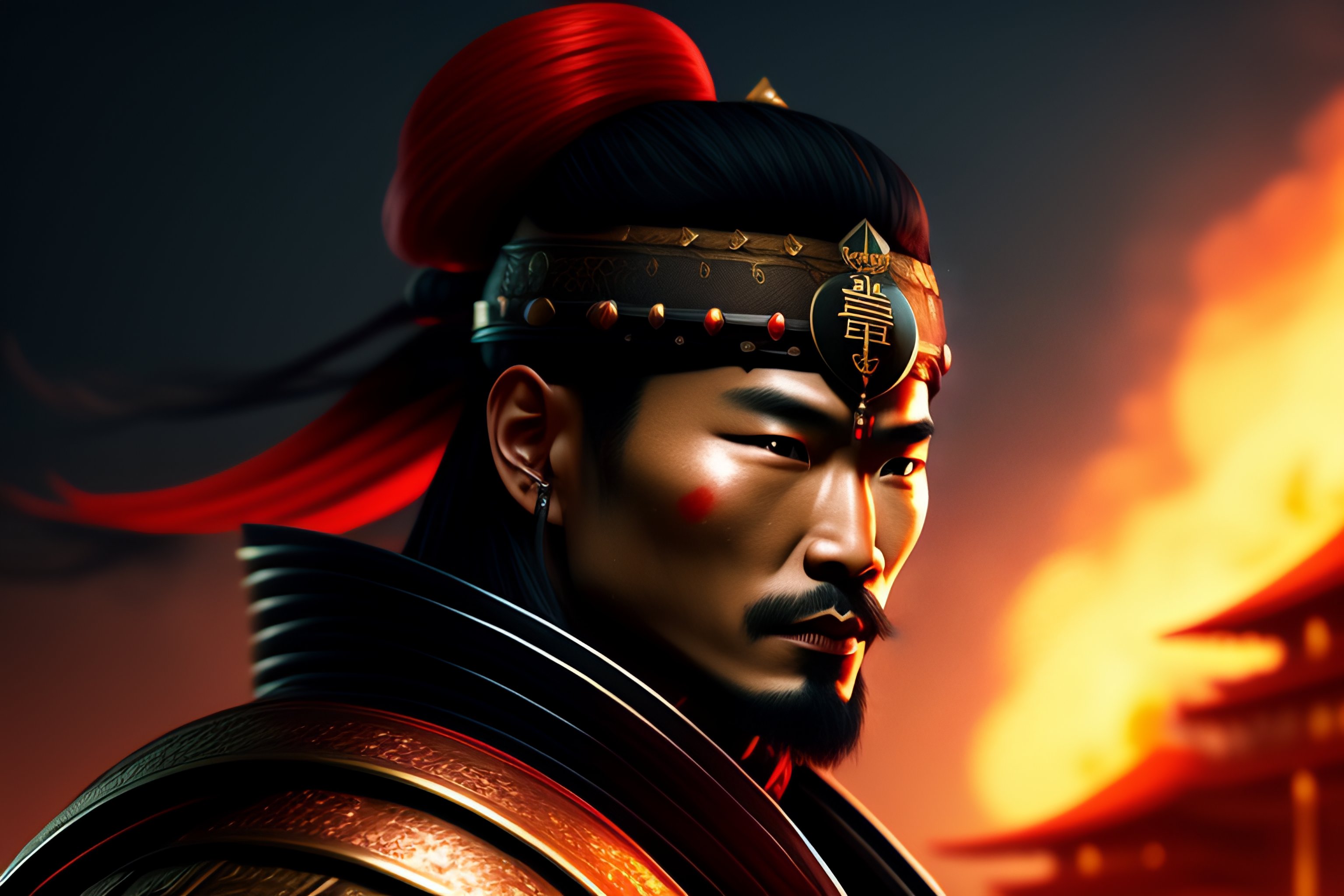 Lexica - 2d samurai with war background