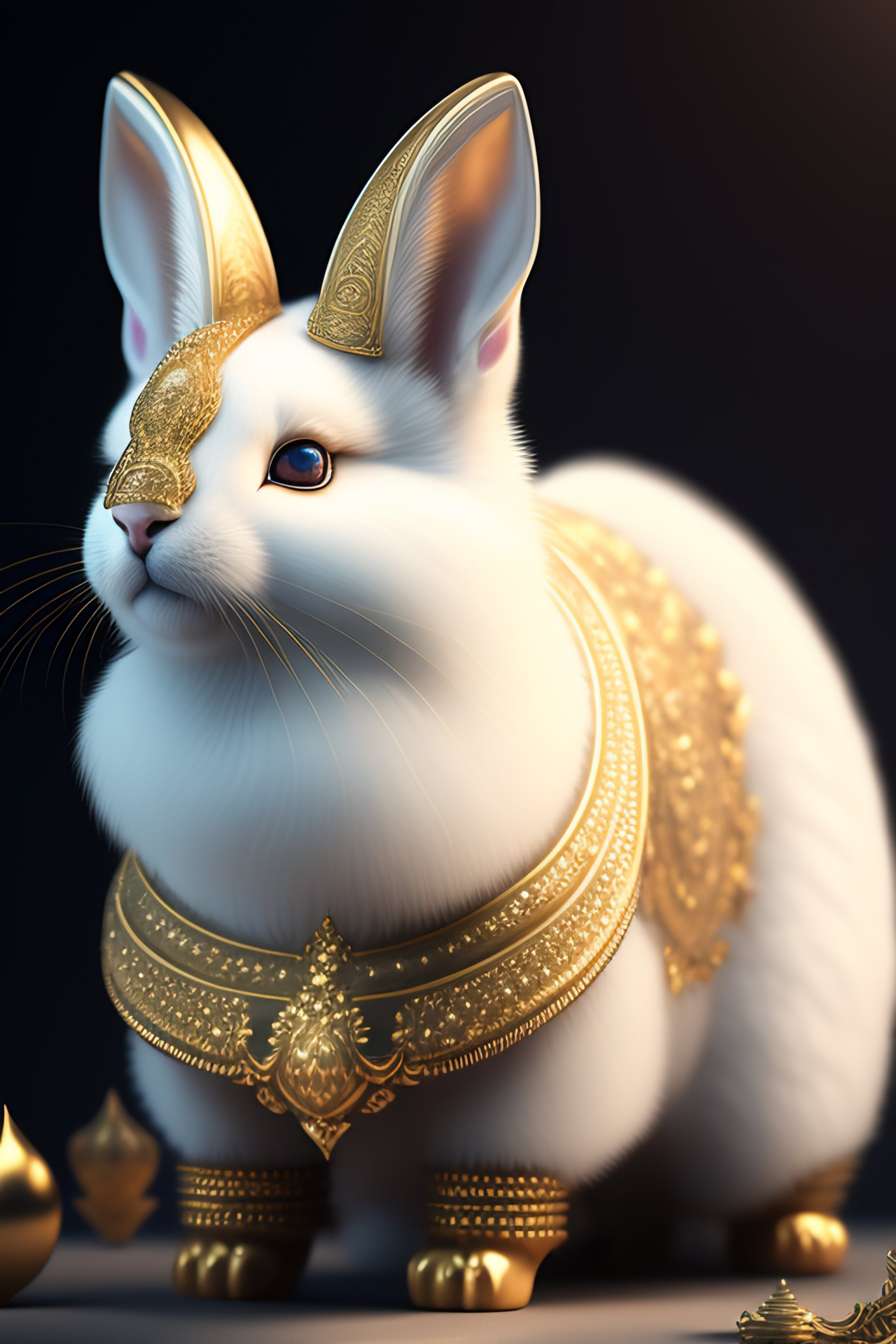 Lexica - The whole body of a white fluffy rabbit with intricate gold ...