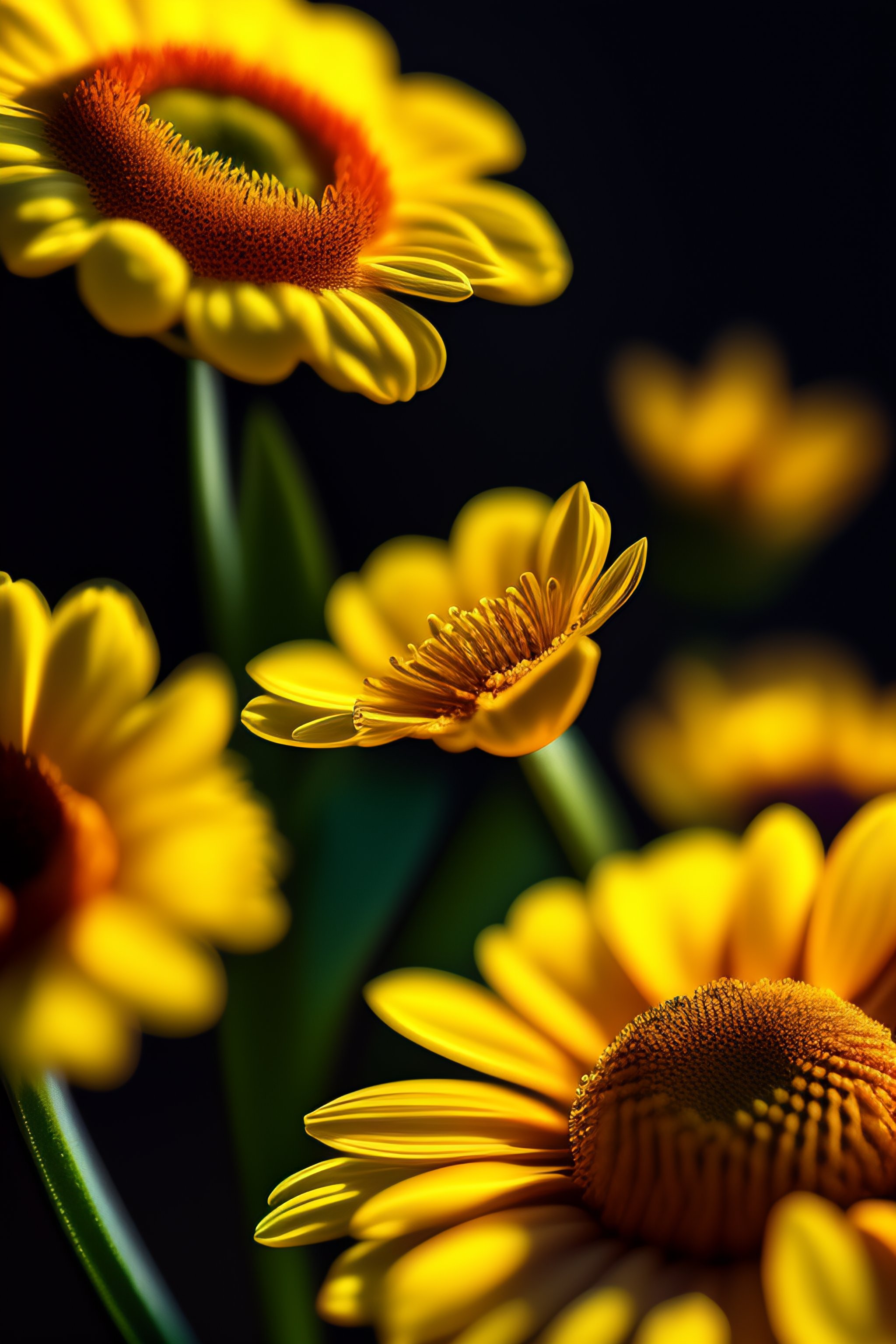 Lexica - Flower-power, trending on artstation”, yellow-black, diffused light, realism, dynamic ...