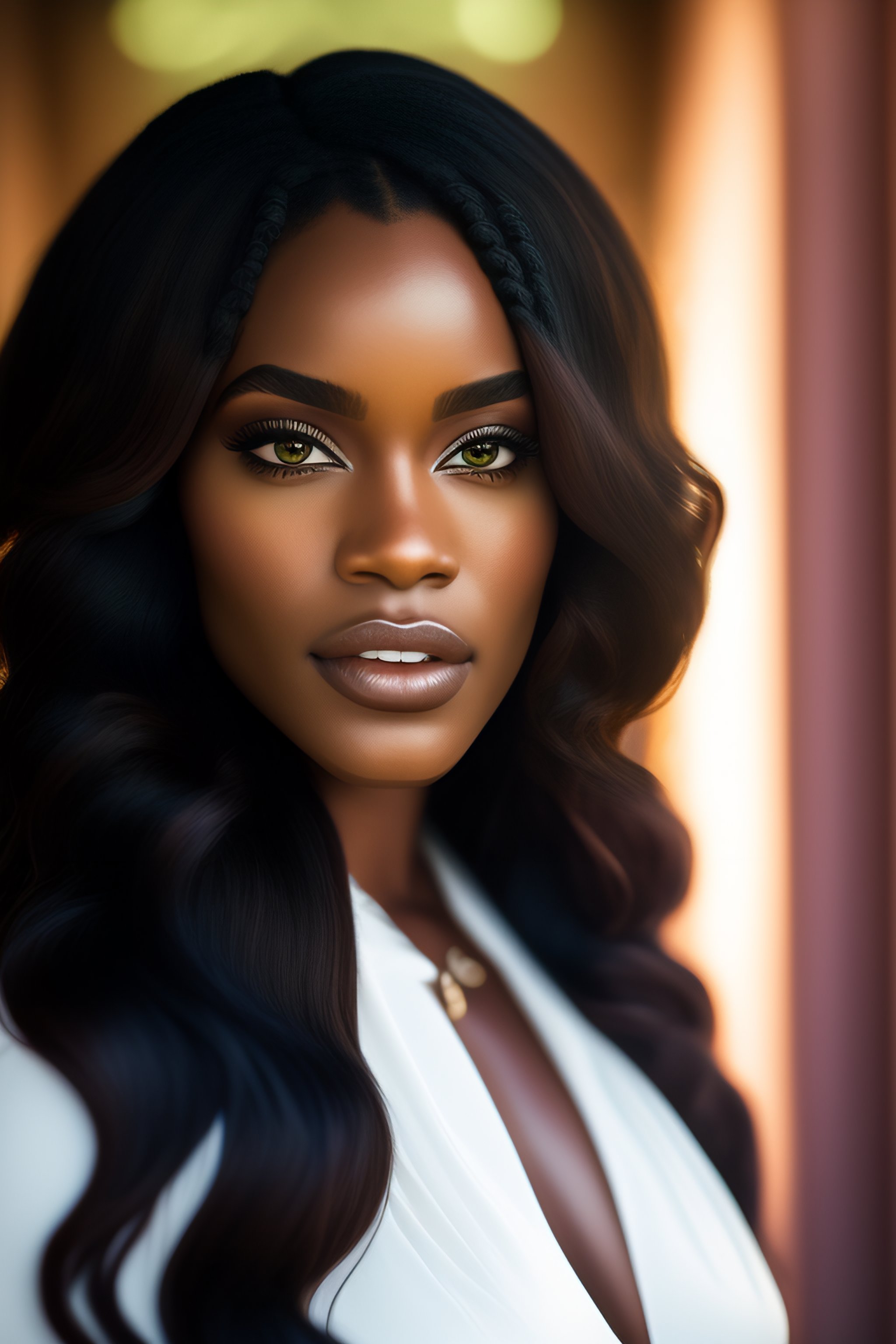 Lexica - A portrait of a beautiful brune long hair black woman with ...