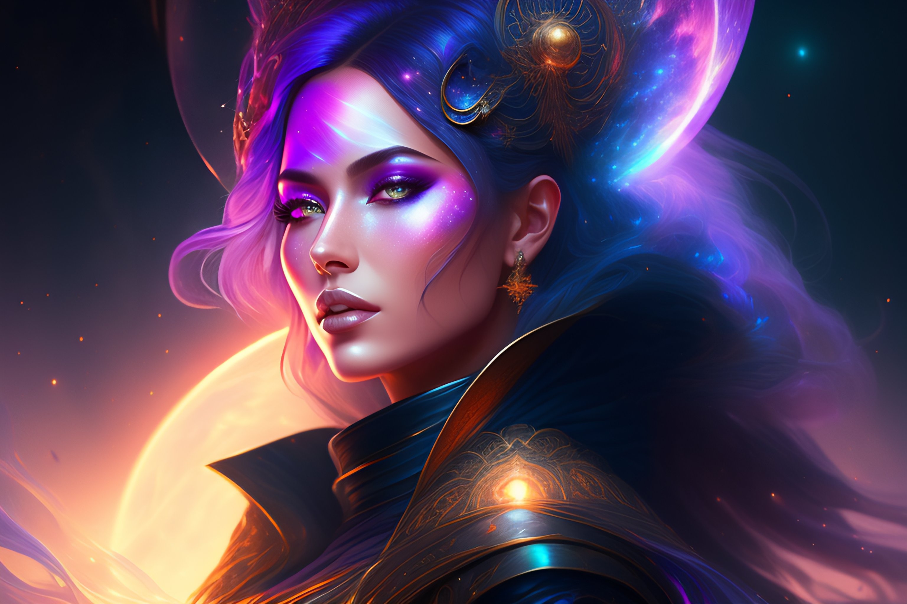 Lexica - Cosmic sorceress, nebulas, galactic, Concept art portrait by ...