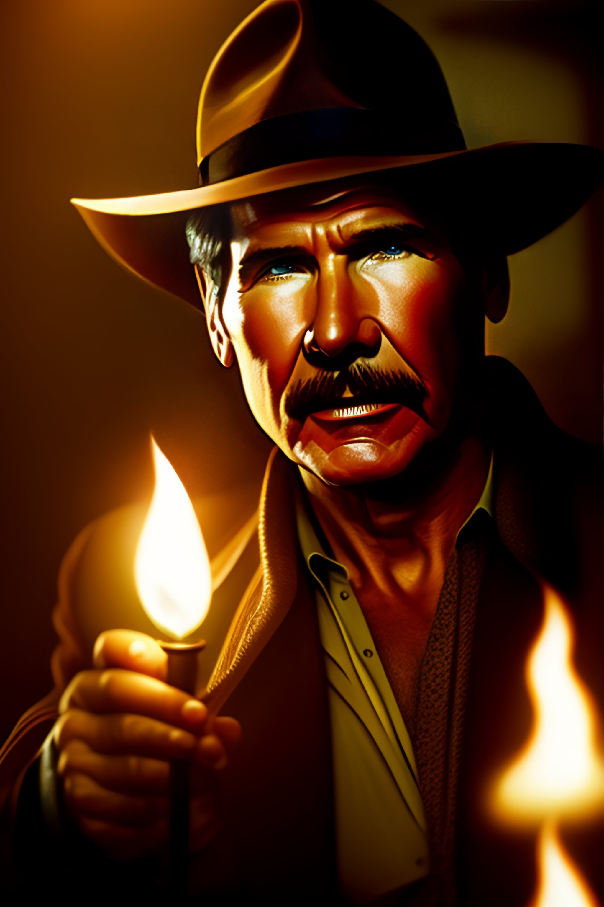 Lexica - Medium shot photo of Harrison Ford as Indiana Jones, holding ...
