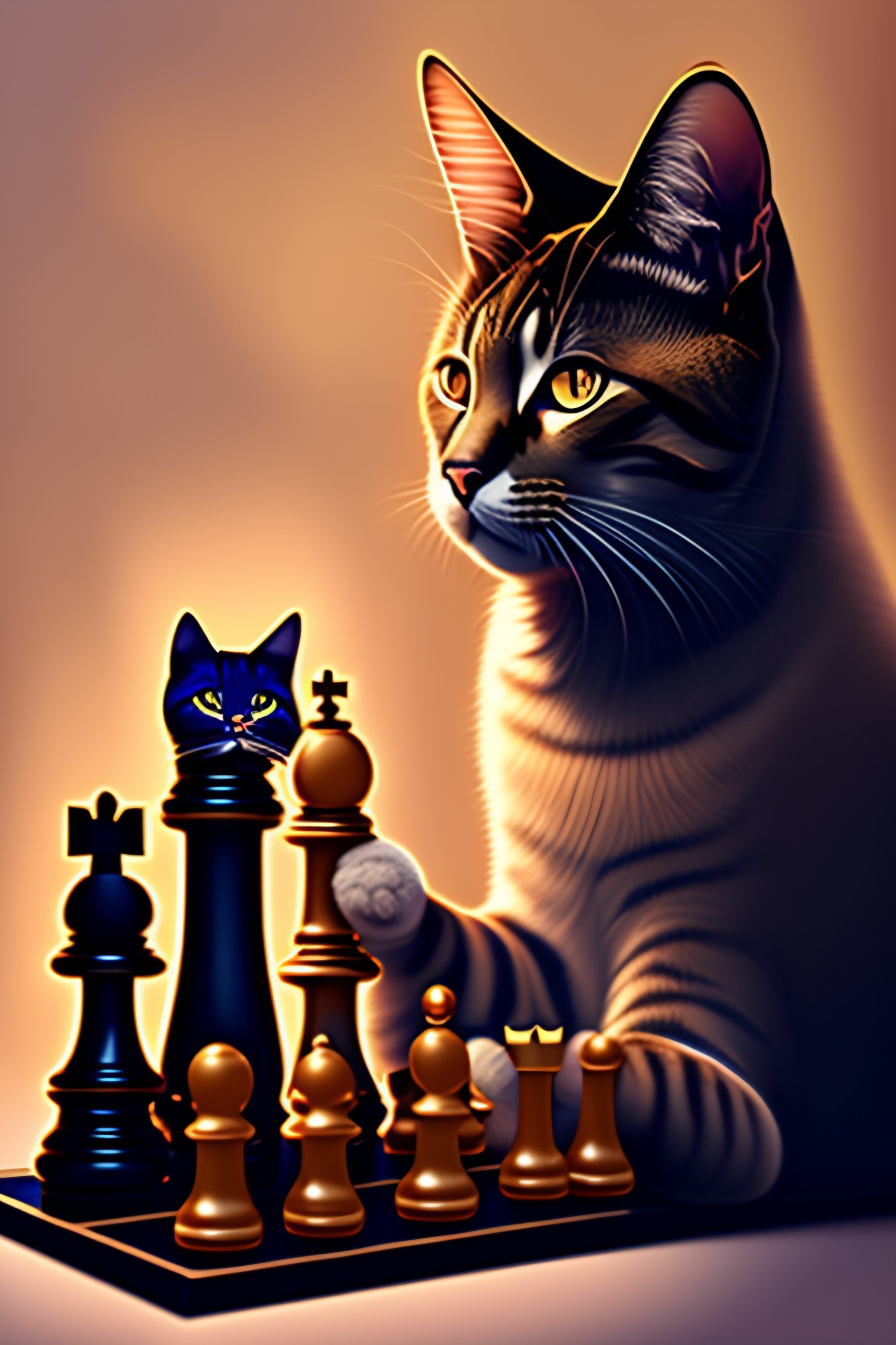 Lexica - Cute cat with a chess Queen in hand, outline art, digital art ...