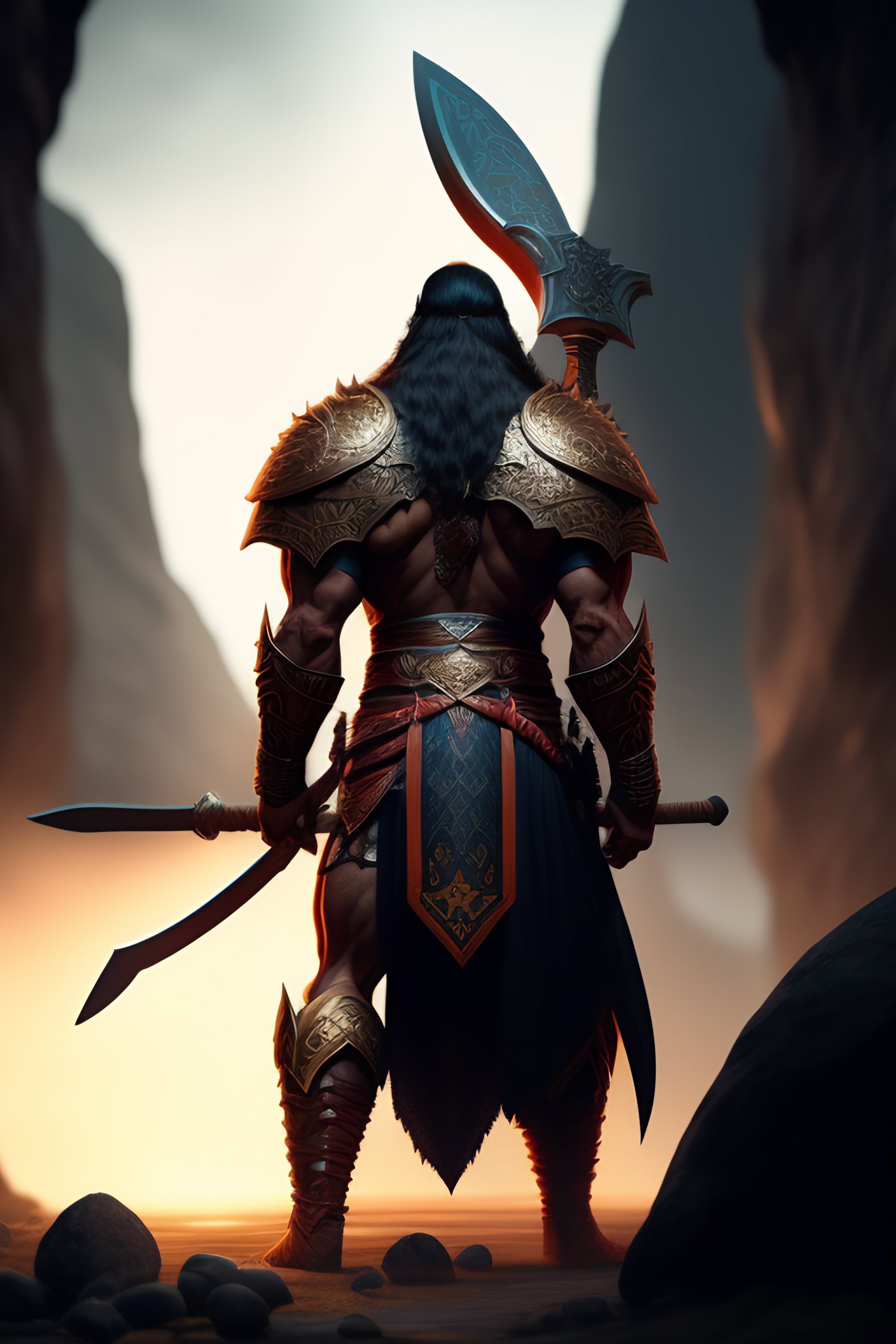 Lexica - A strong barbarian holding a double axe, Full body shot ...
