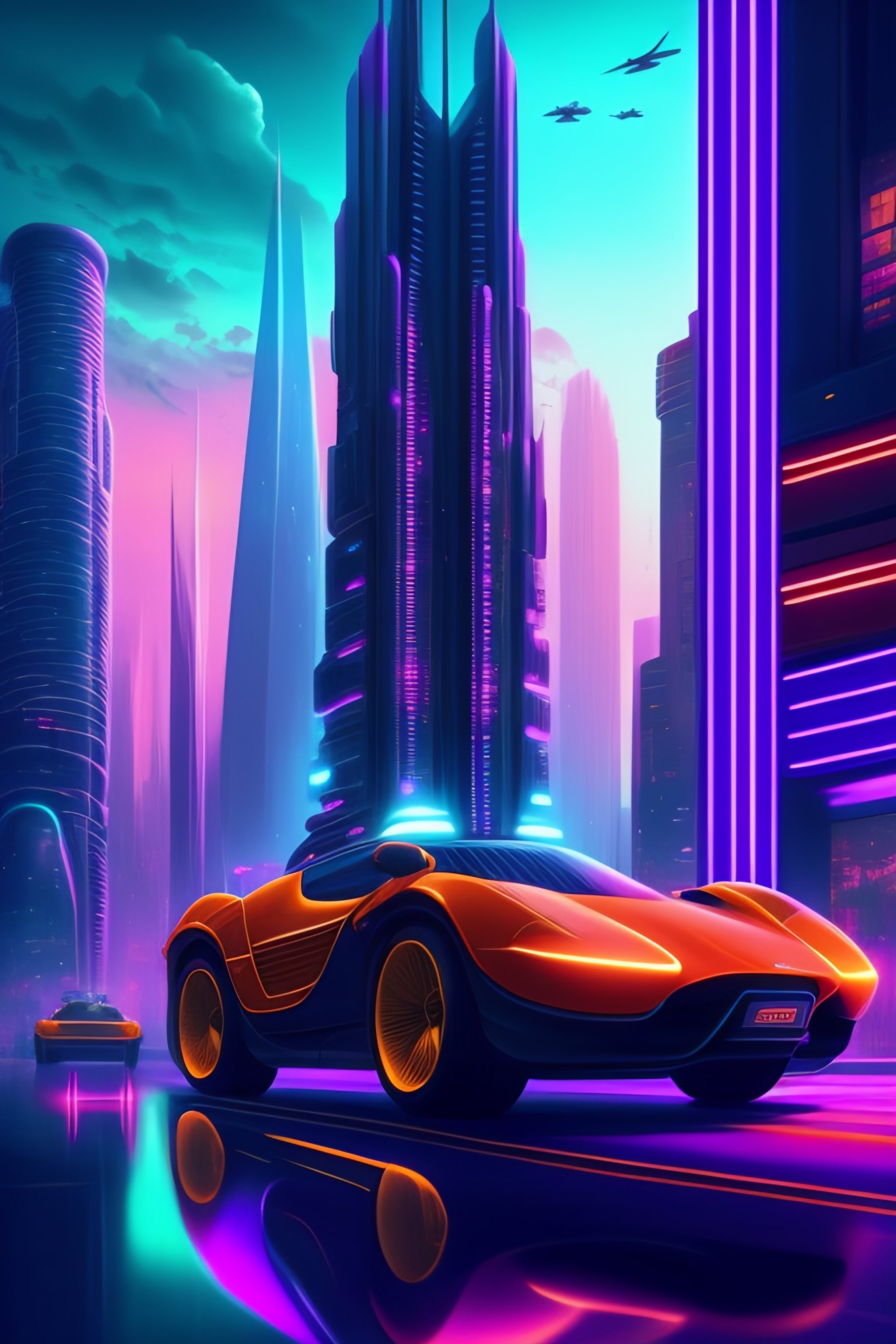 Lexica - A fantastical city, with flying cars, towering skyscrapers ...